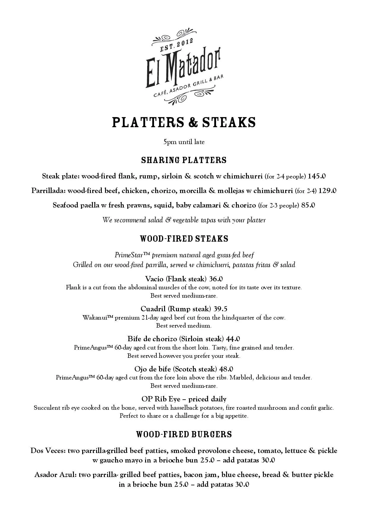 Menu 1 — El Matador