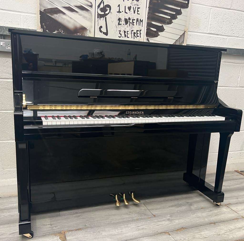 BRAND NEW - STEINHOVEN SU-121 POLISHED EBONY UPRIGHT PIANO — Pianos Direct