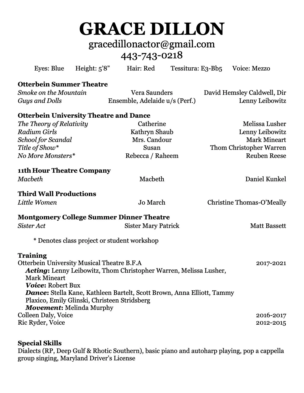 Resume — Grace Dillon