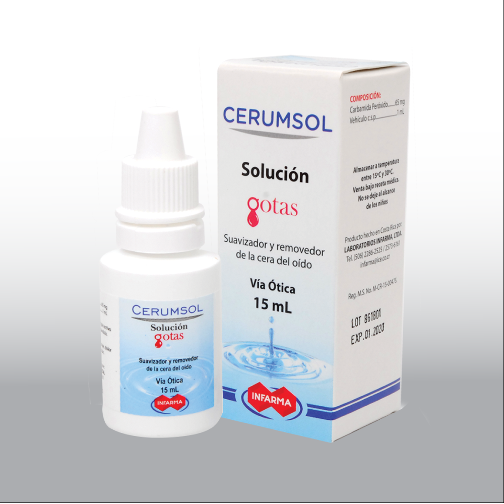 Cerumsol es peroxido de carbamida para remover la cera del oído. — INFARMA