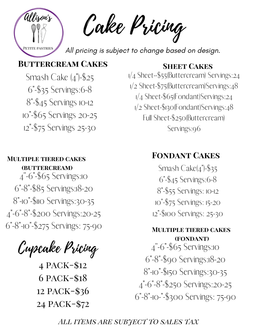 Cake Pricing and Stand Rentals — Allison's Petite Pastries