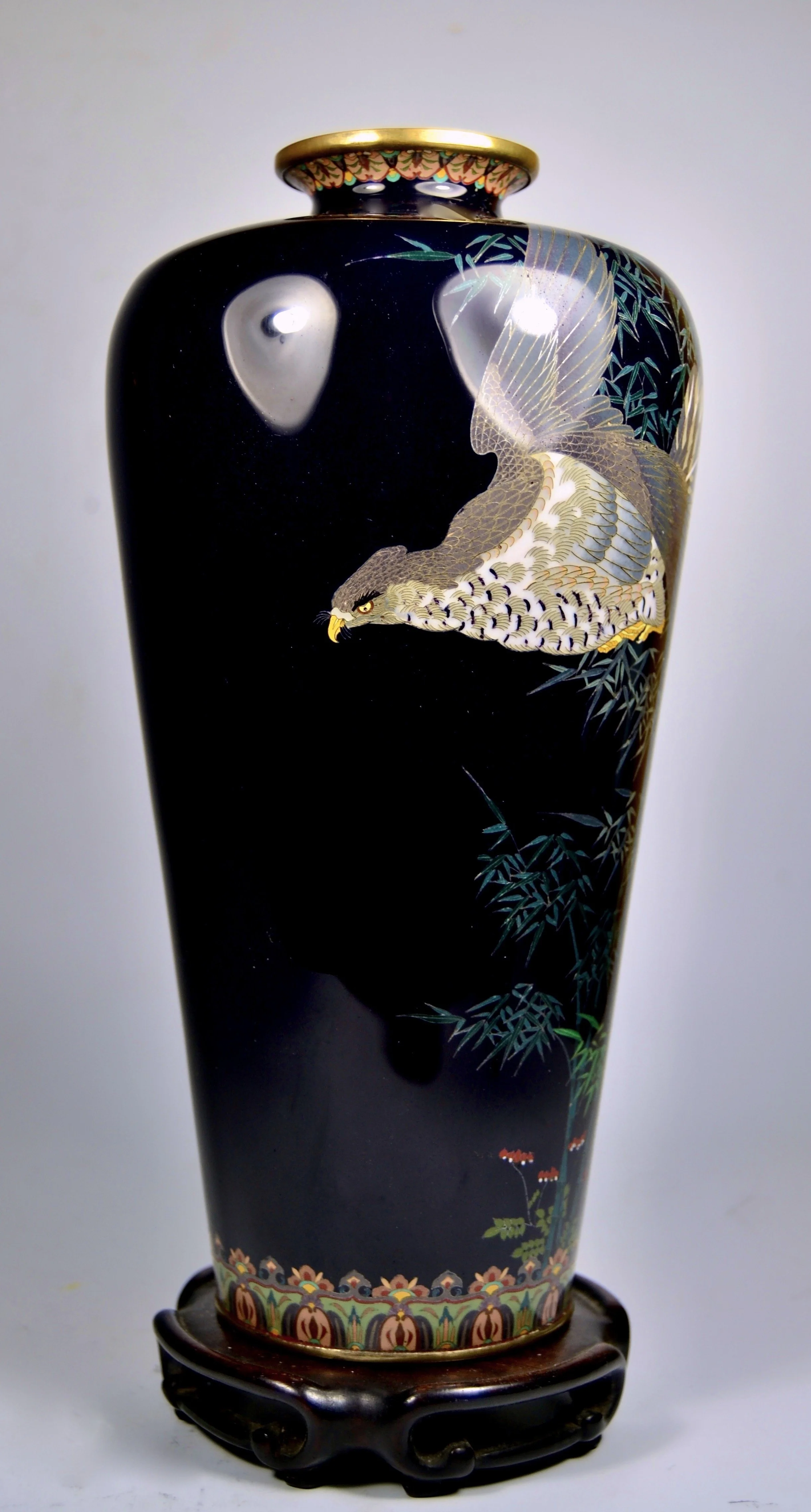 (SOLD) Wicked Shape Signed Japanese Cloisonné Vase Breathtaking Osprey ...