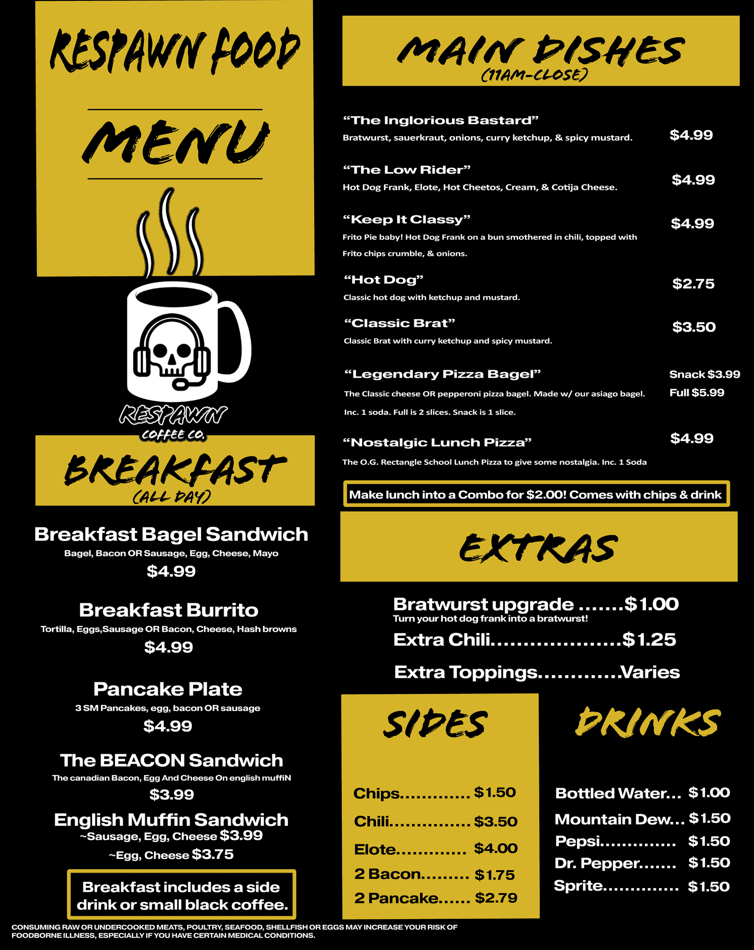 Our coffee menu — Respawn Coffee Company