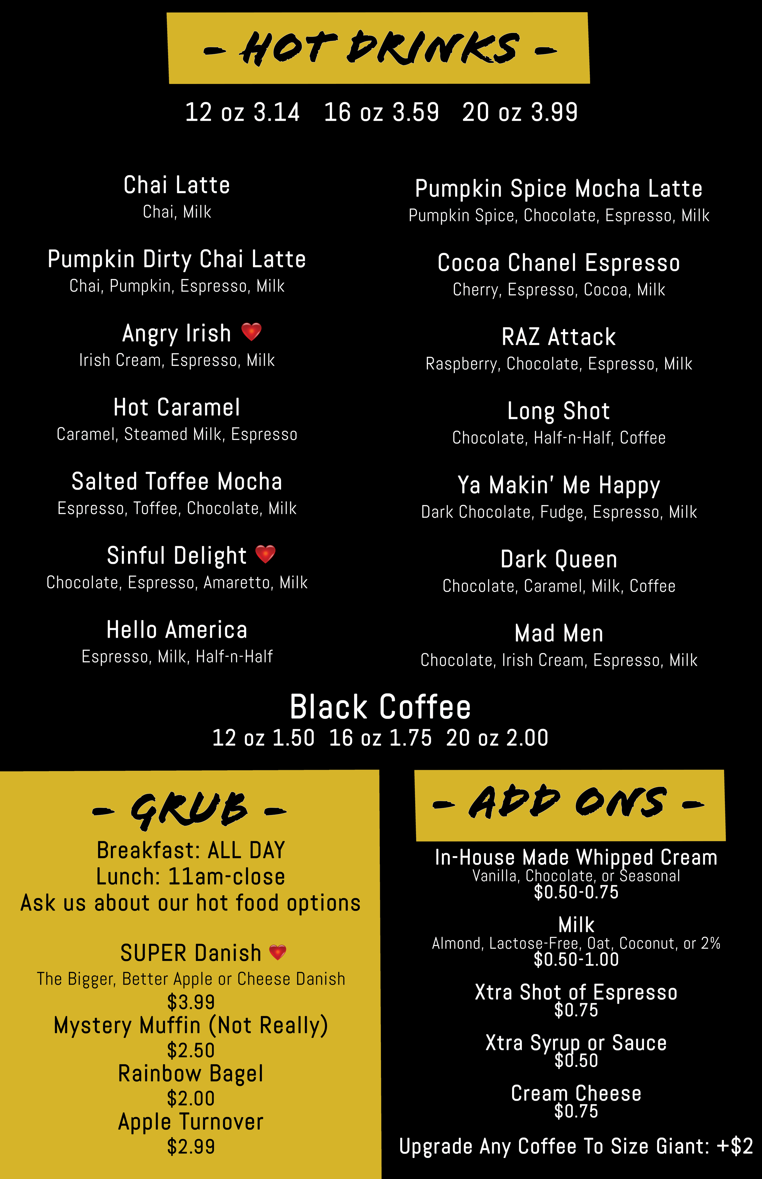 Our coffee menu — Respawn Coffee Company