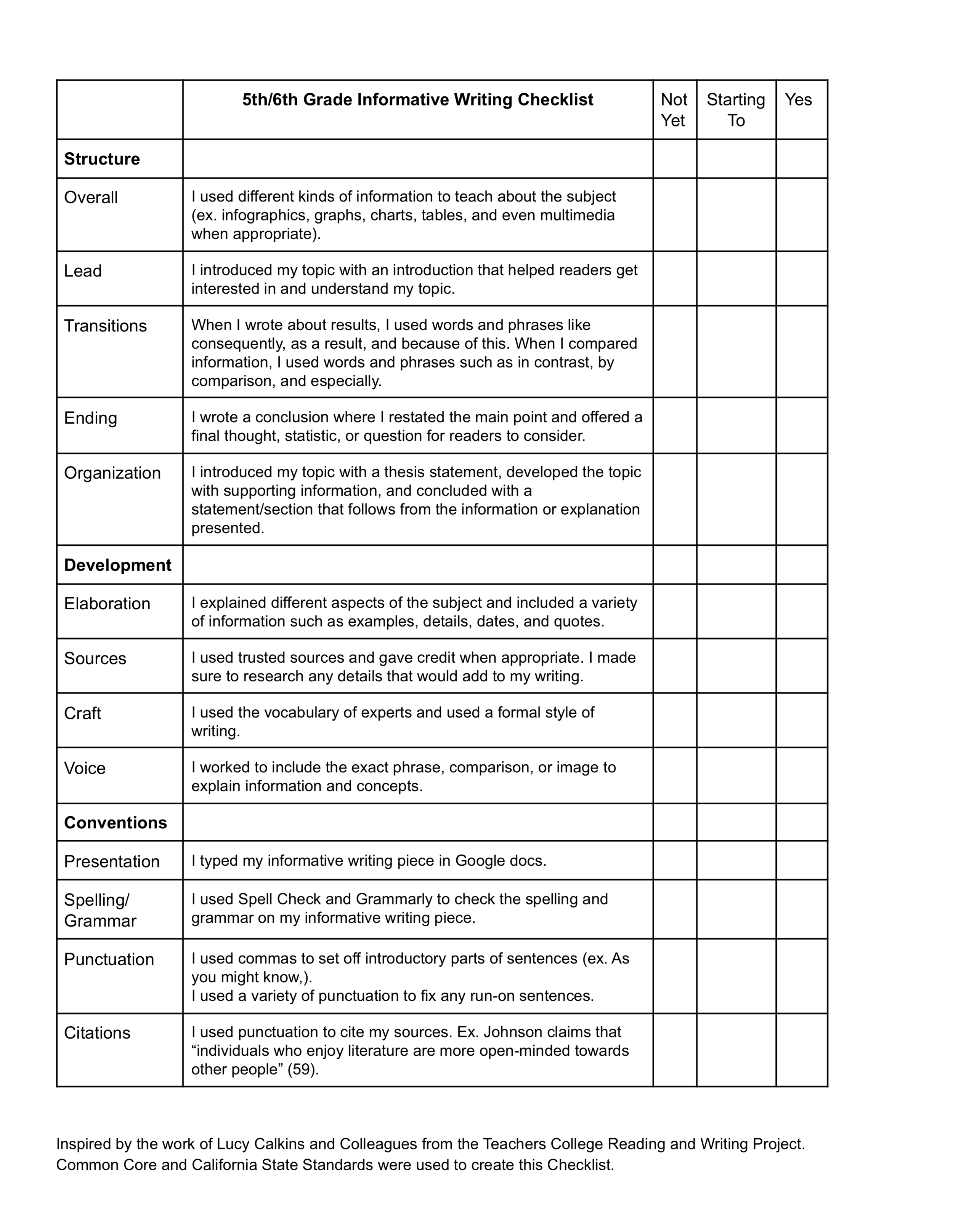 5 6 Writing Checklist Write A Little More