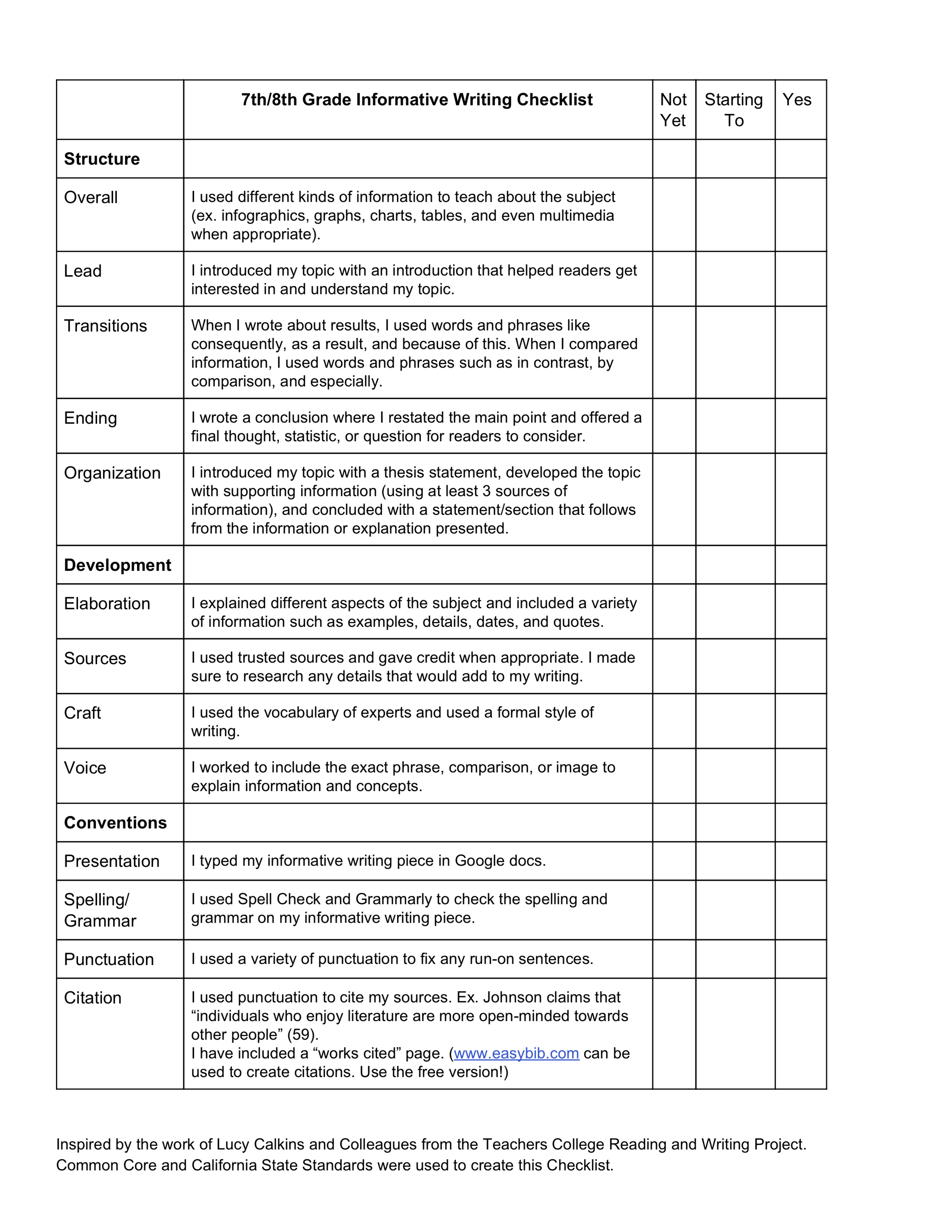 7/8 Writing Checklist — Write a Little More