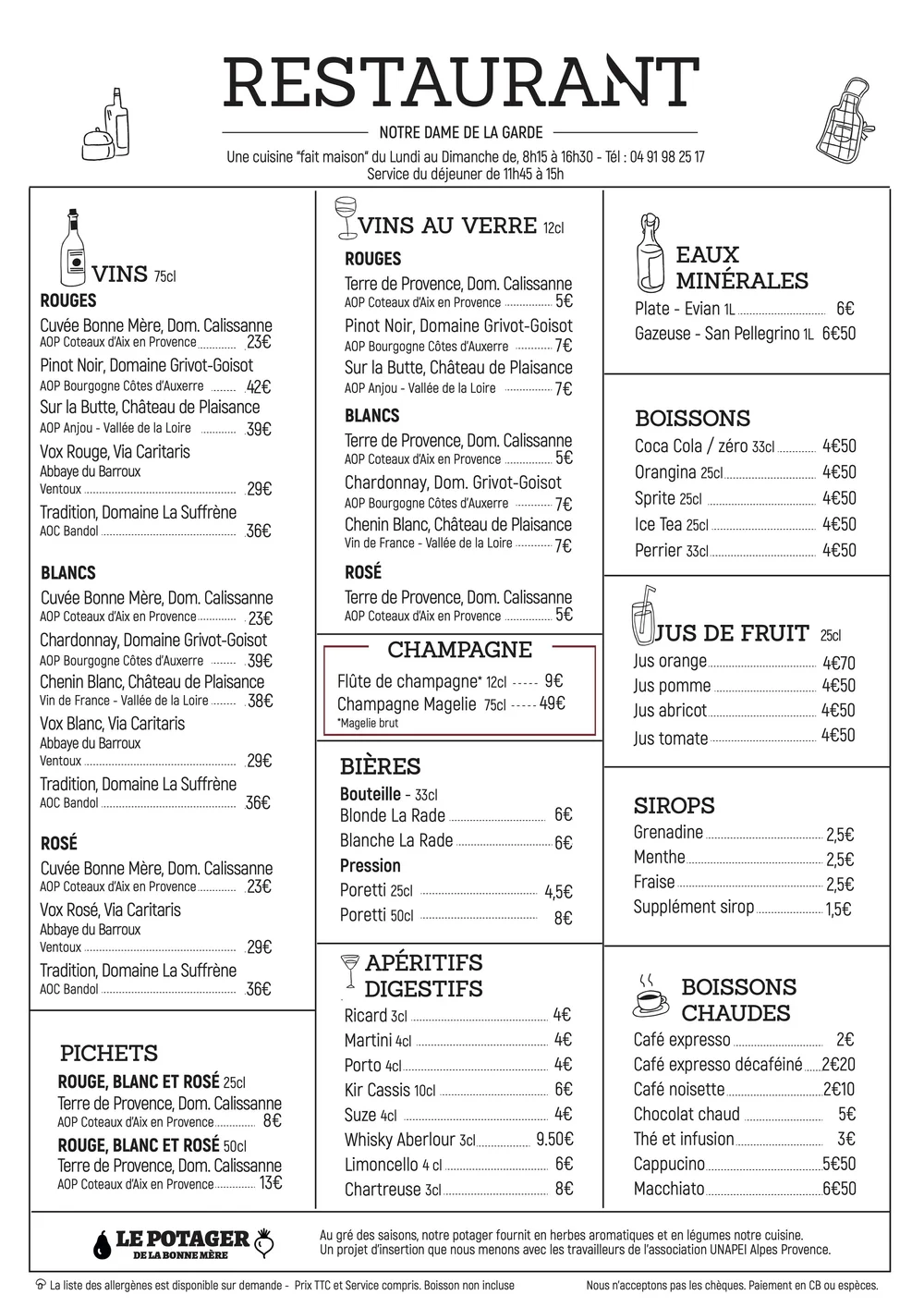 Menu — Le Restaurant de Notre Dame de la Garde