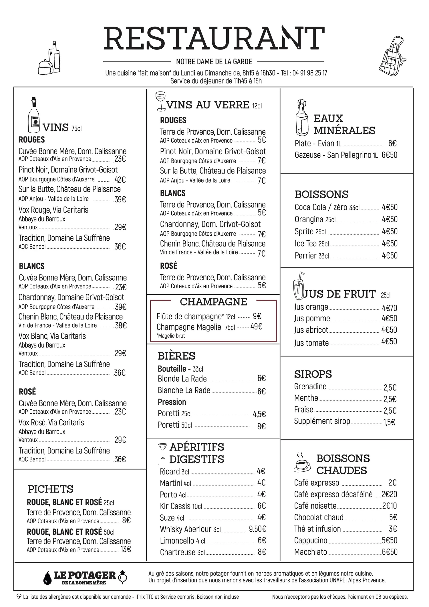 Menu — Le Restaurant de Notre Dame de la Garde