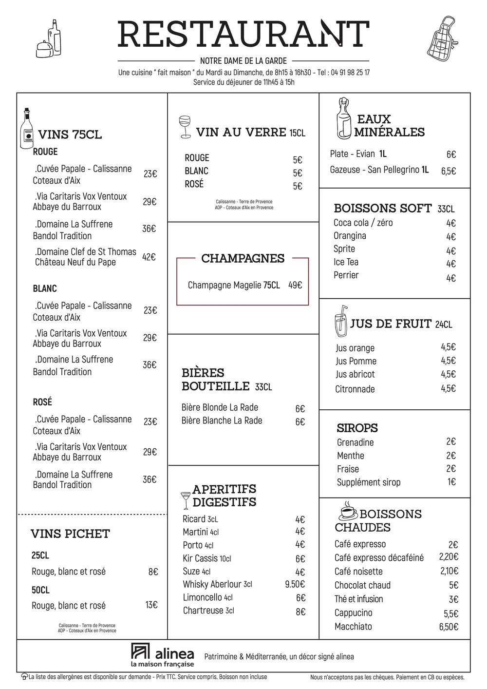 Menu — Le Restaurant de Notre Dame de la Garde