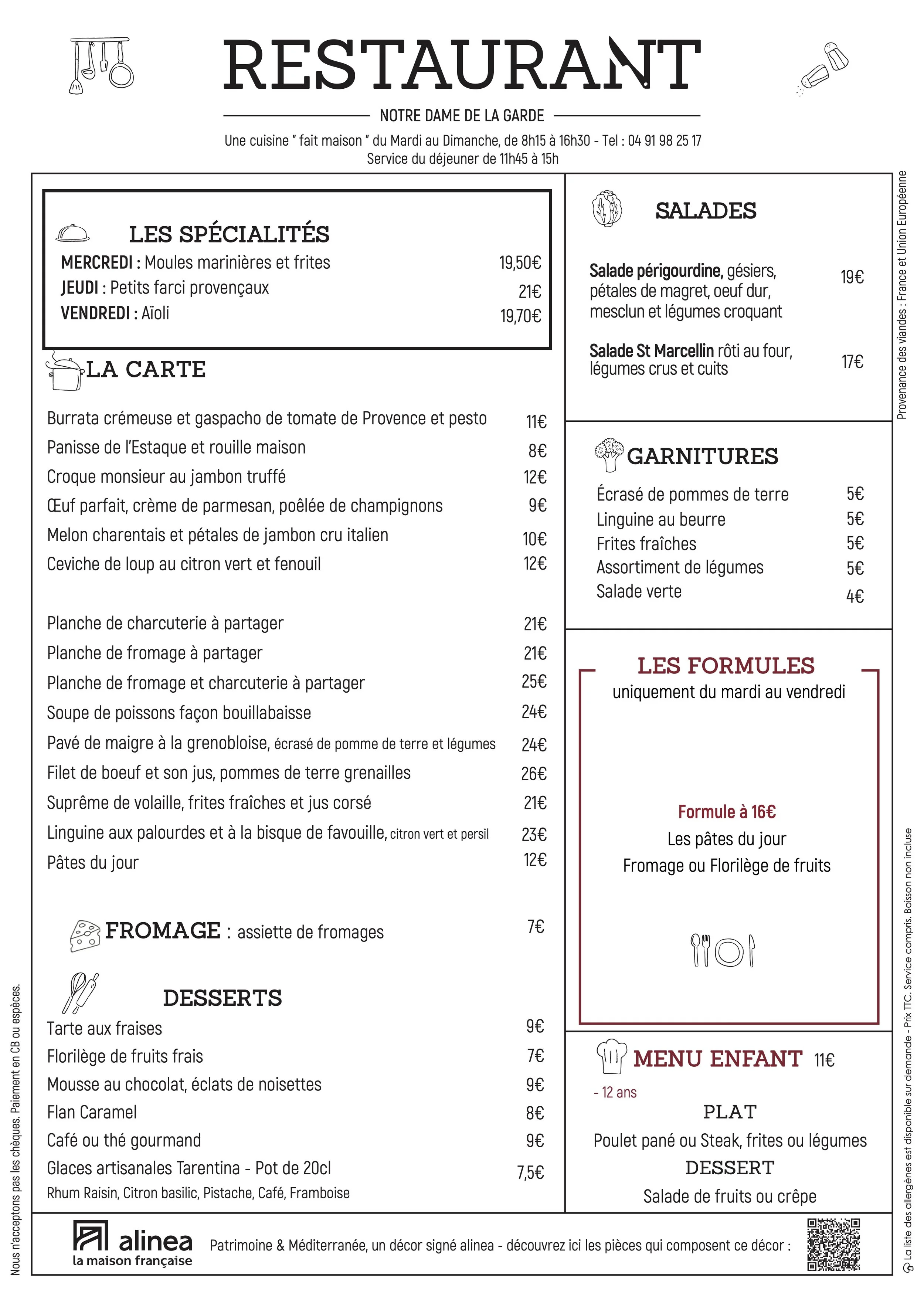 Menu — Le Restaurant de Notre Dame de la Garde