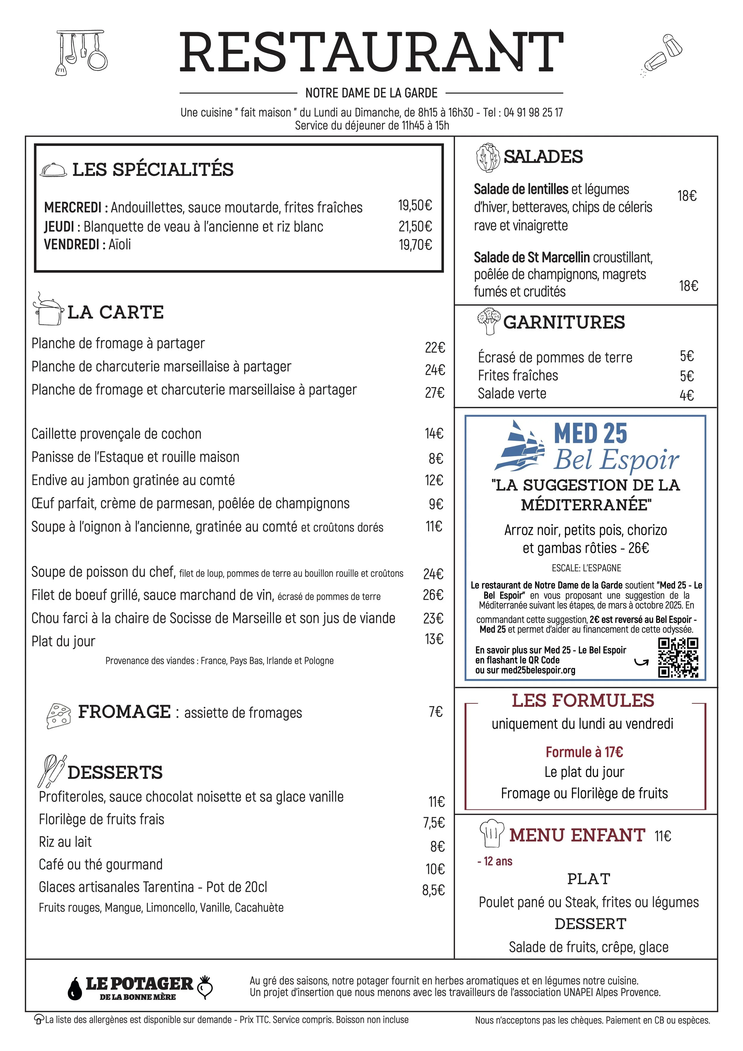 Menu — Le Restaurant de Notre Dame de la Garde