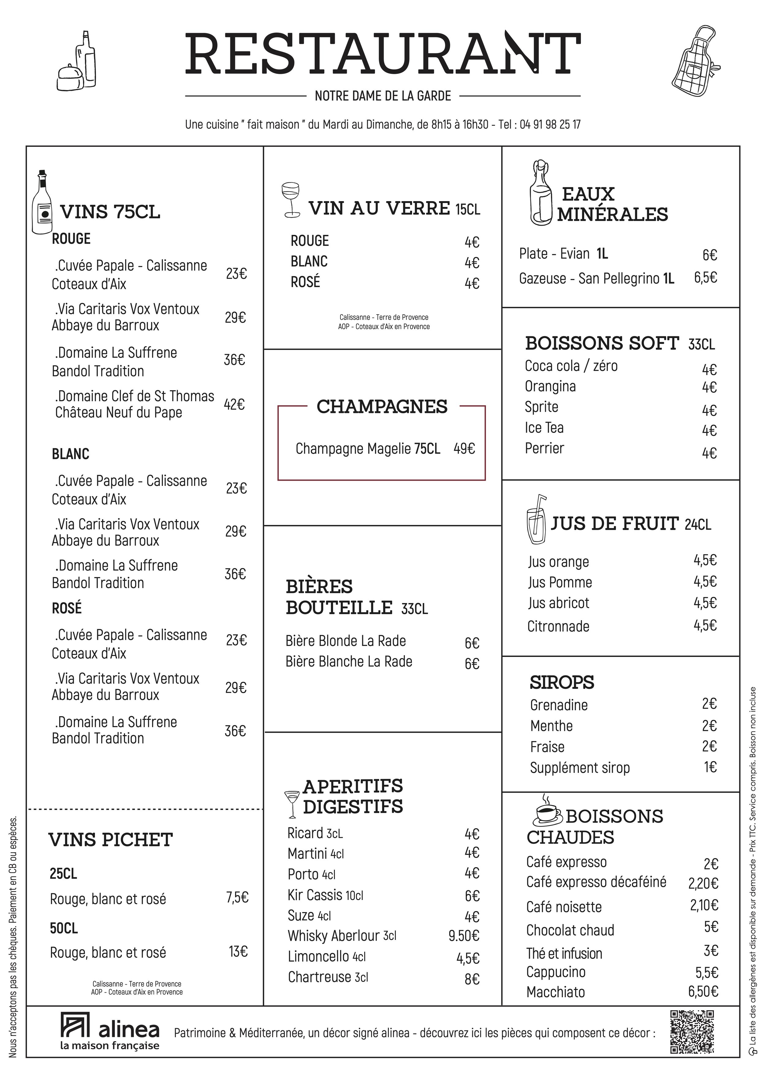 Menu — Le Restaurant de Notre Dame de la Garde