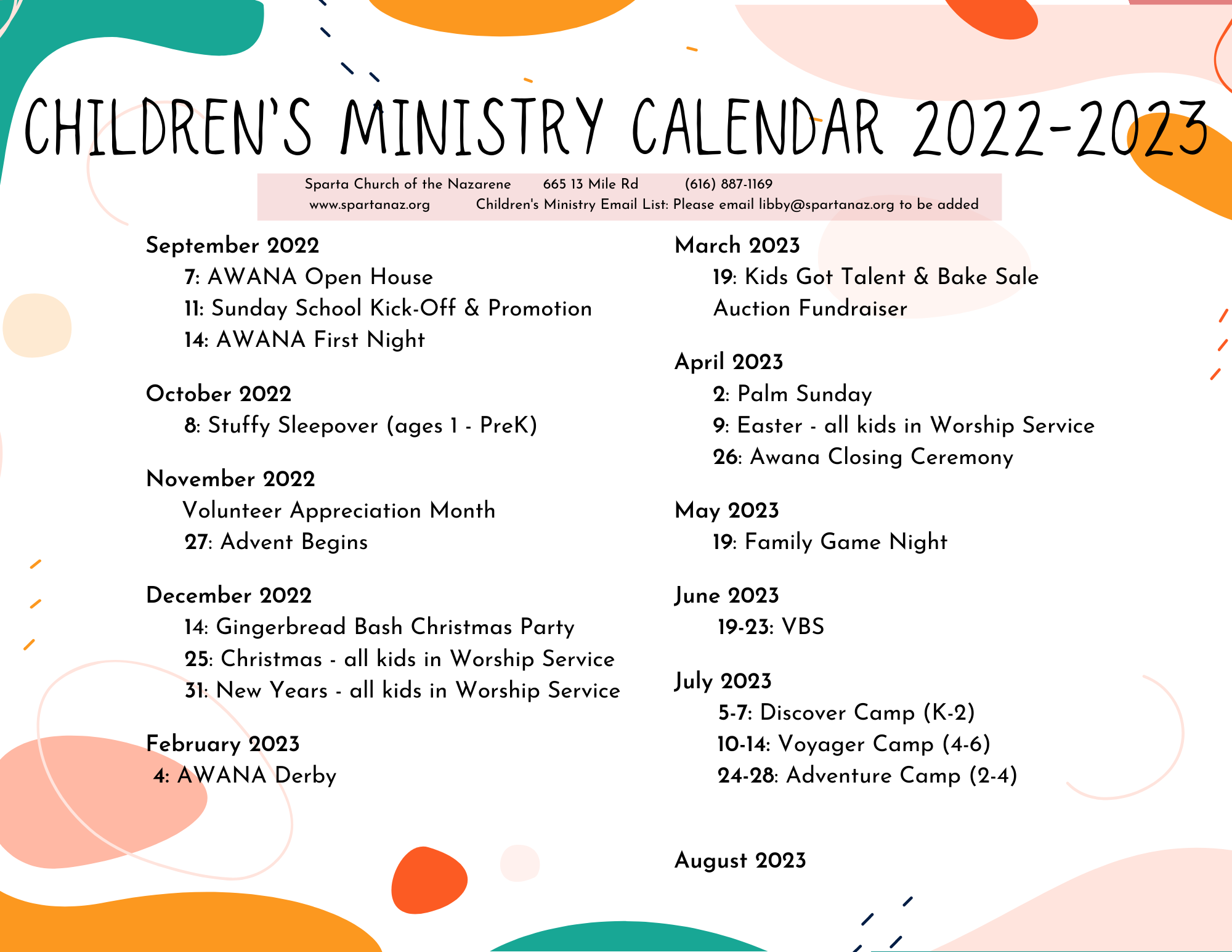 Children's Ministry Events — Sparta Church of the Nazarene