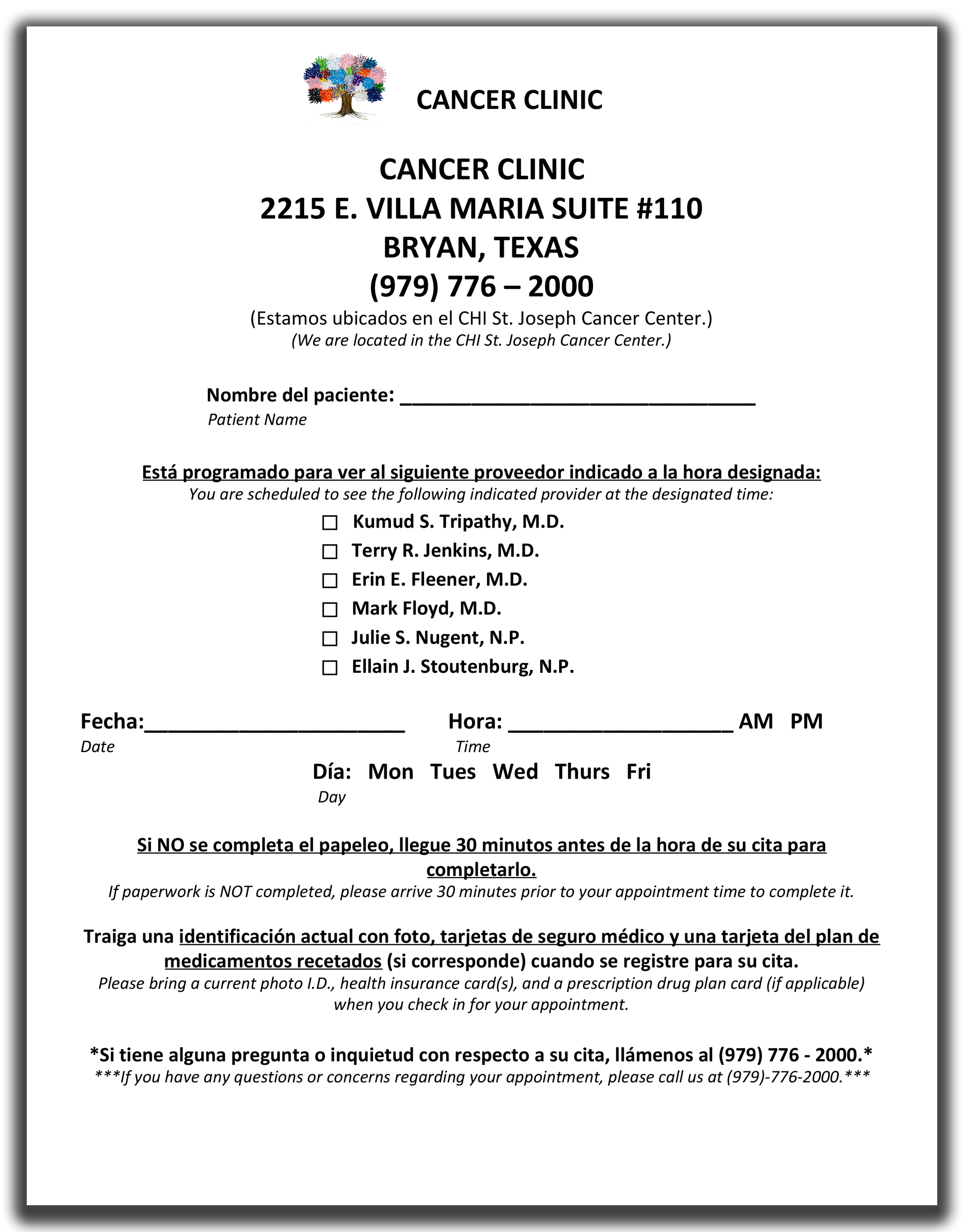 Patient Forms — Cancer Clinic