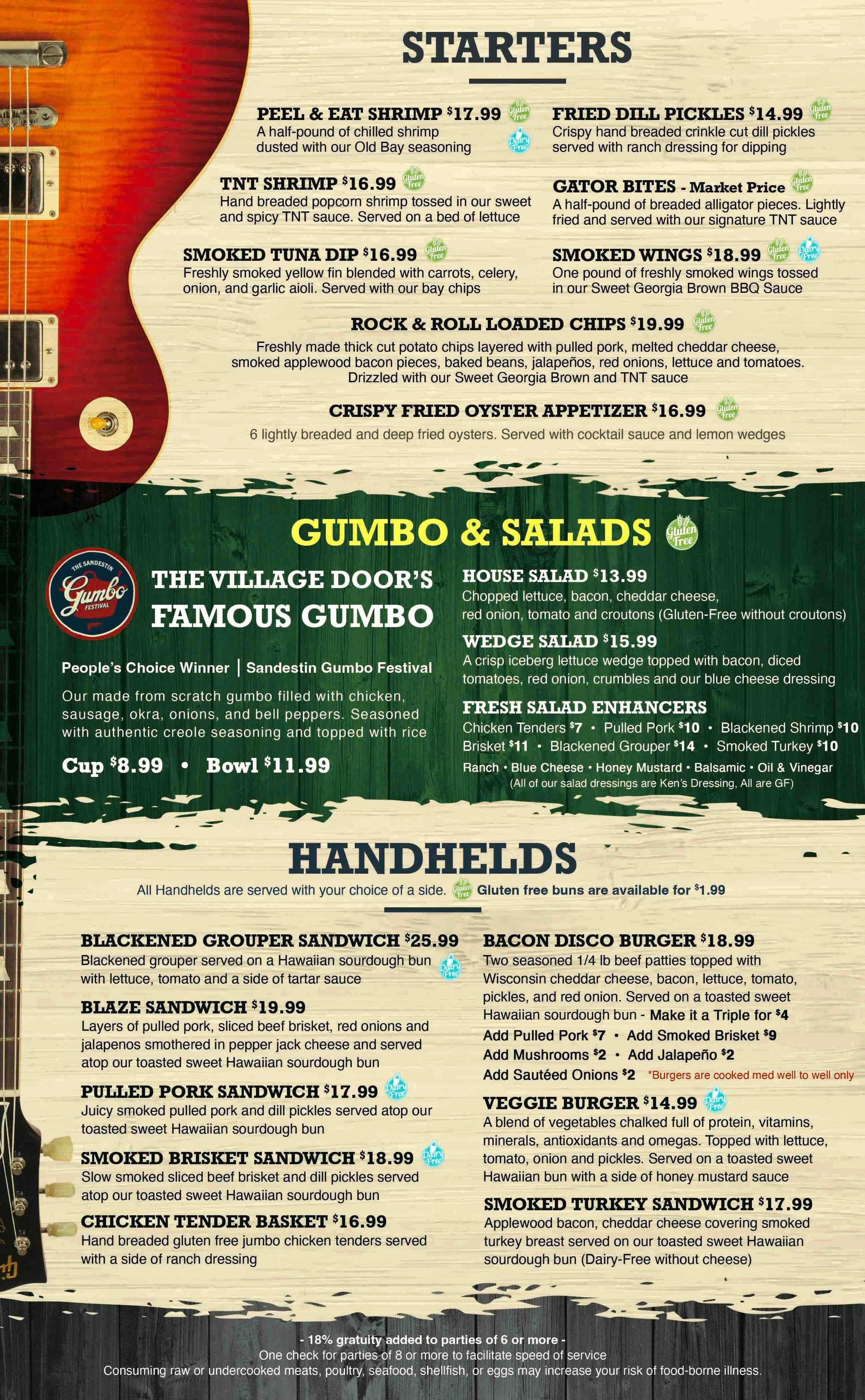 The Village Door Menu | Best Local BBQ & Seafood Restaurant | Destin FL