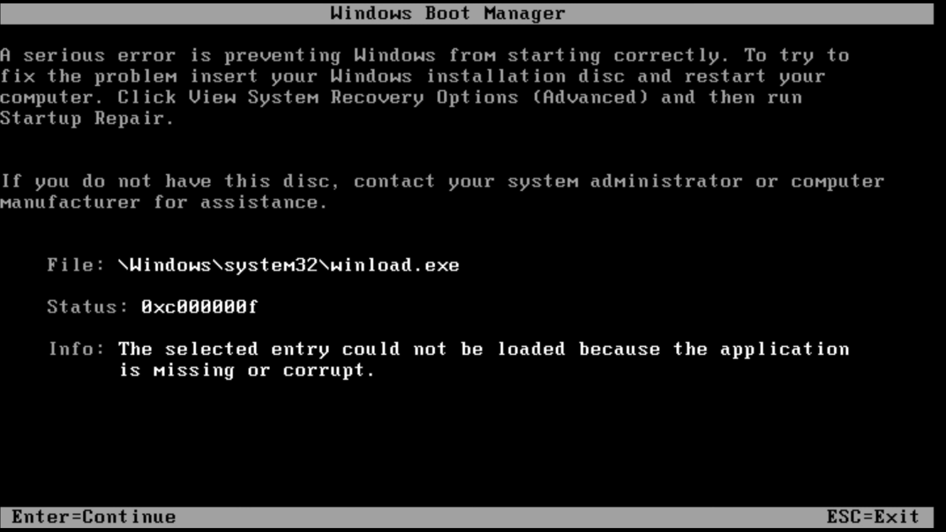 Windows Boot Manager Errors — Martin Nobel