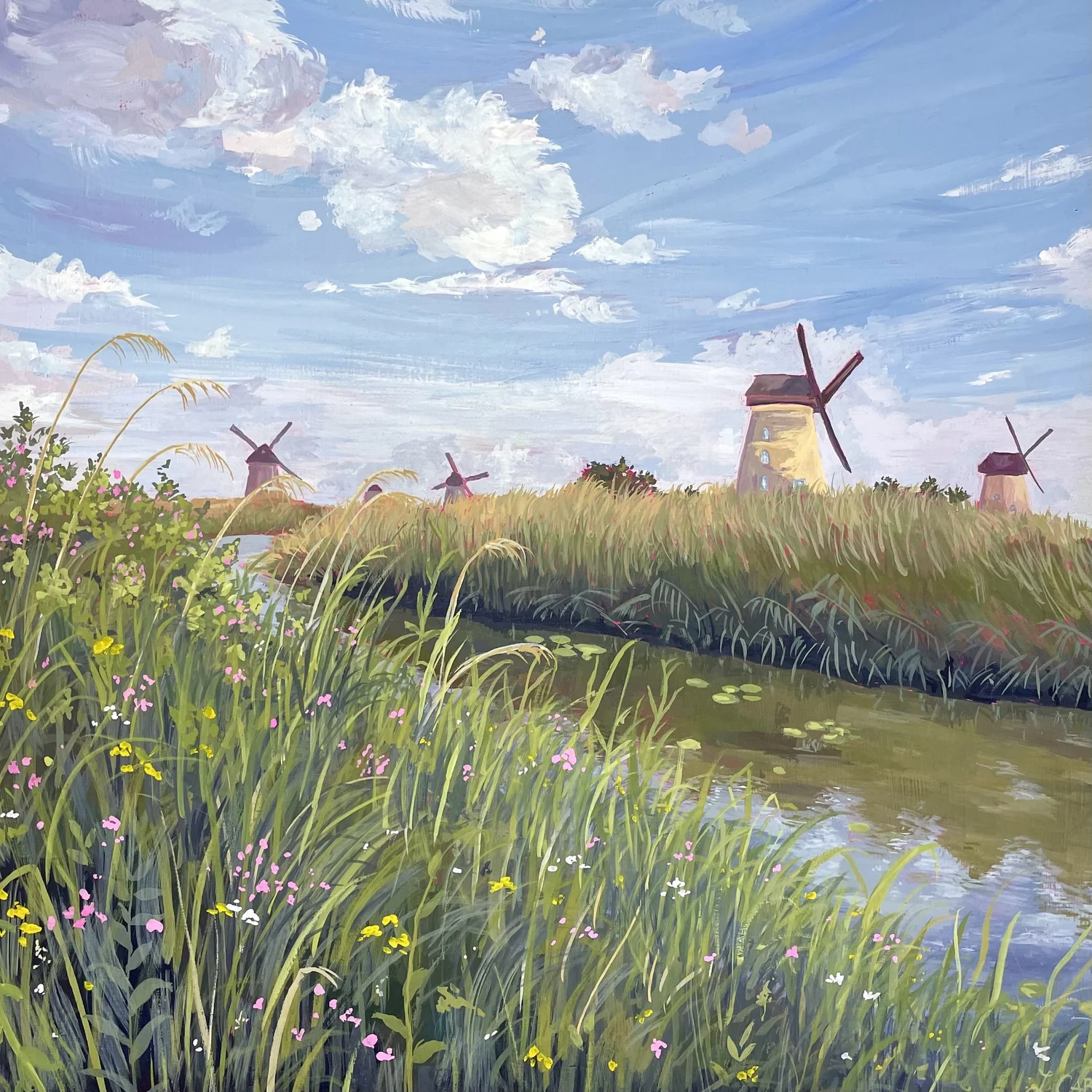Windmills Gouache Painting by Lilly Carr — Lilly Carr Art