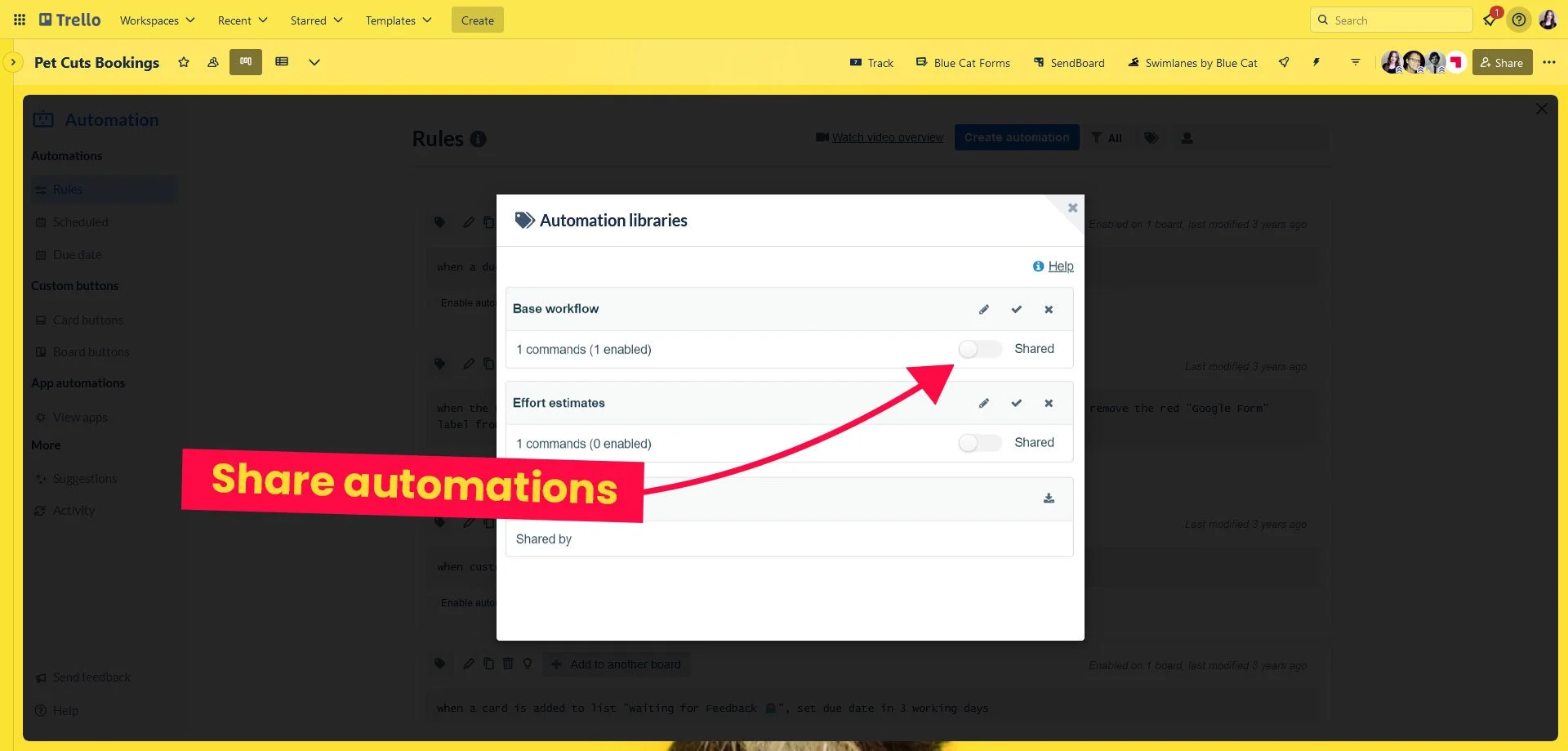 How can I share Trello automations with my team?