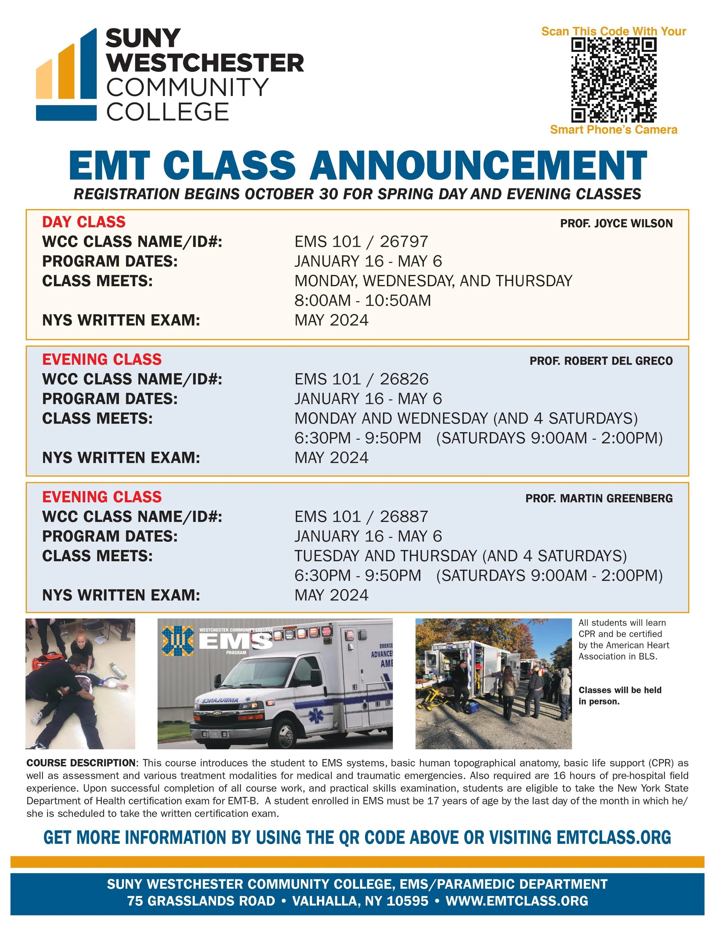EMT Classes at Westchester Community College