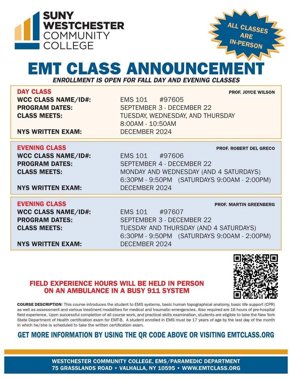 EMT Classes at Westchester Community College
