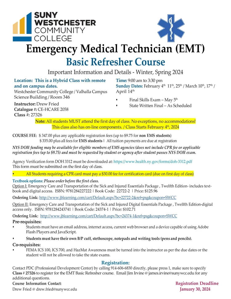 EMT Classes at Westchester Community College