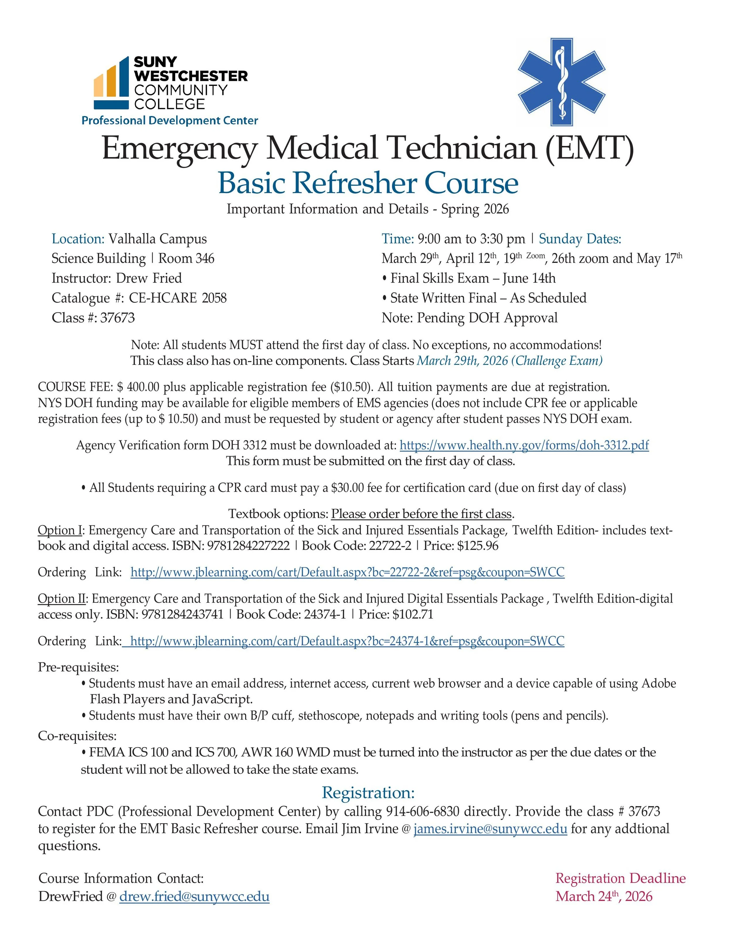 EMT Classes at Westchester Community College