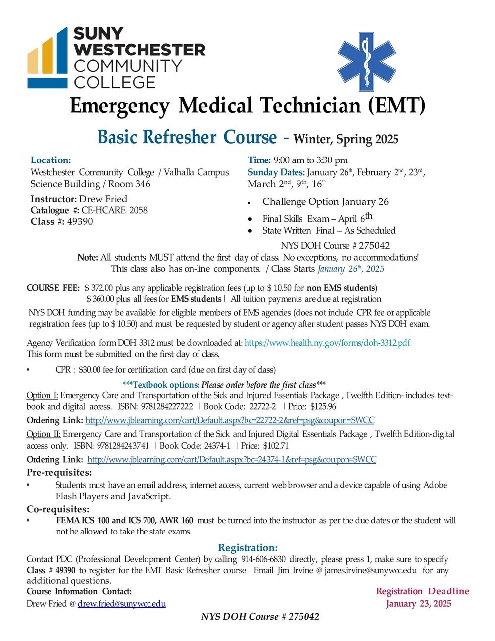 EMT Classes at Westchester Community College