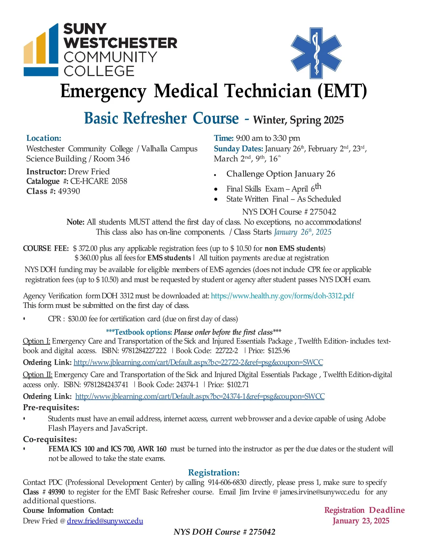 EMT Classes at Westchester Community College