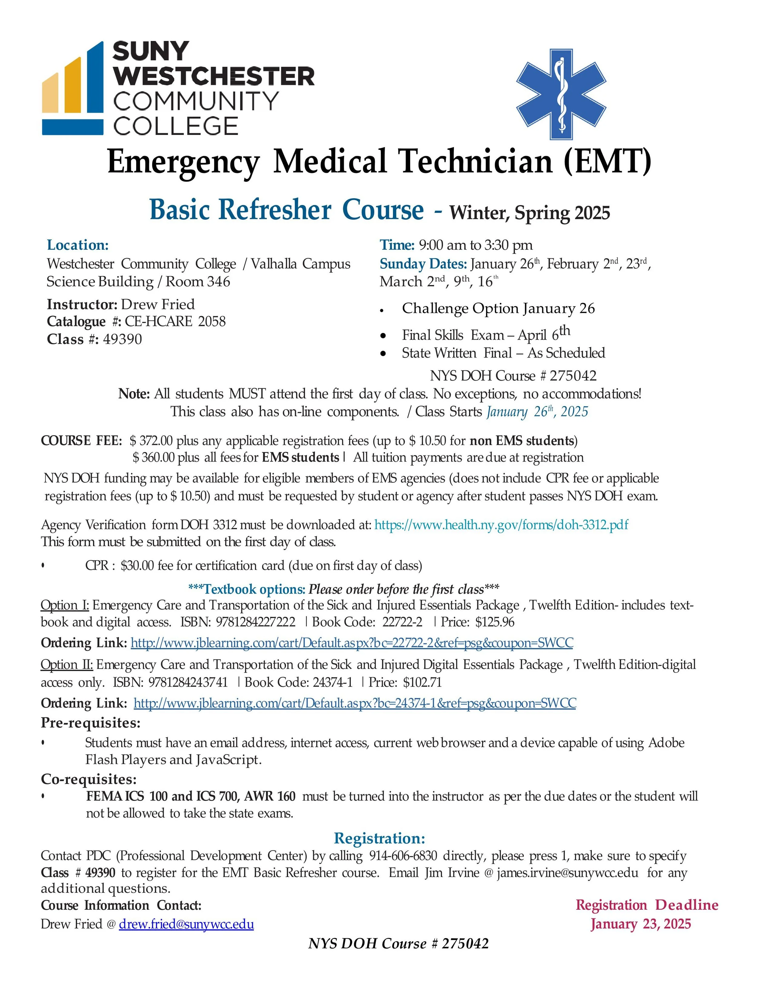 EMT Classes at Westchester Community College