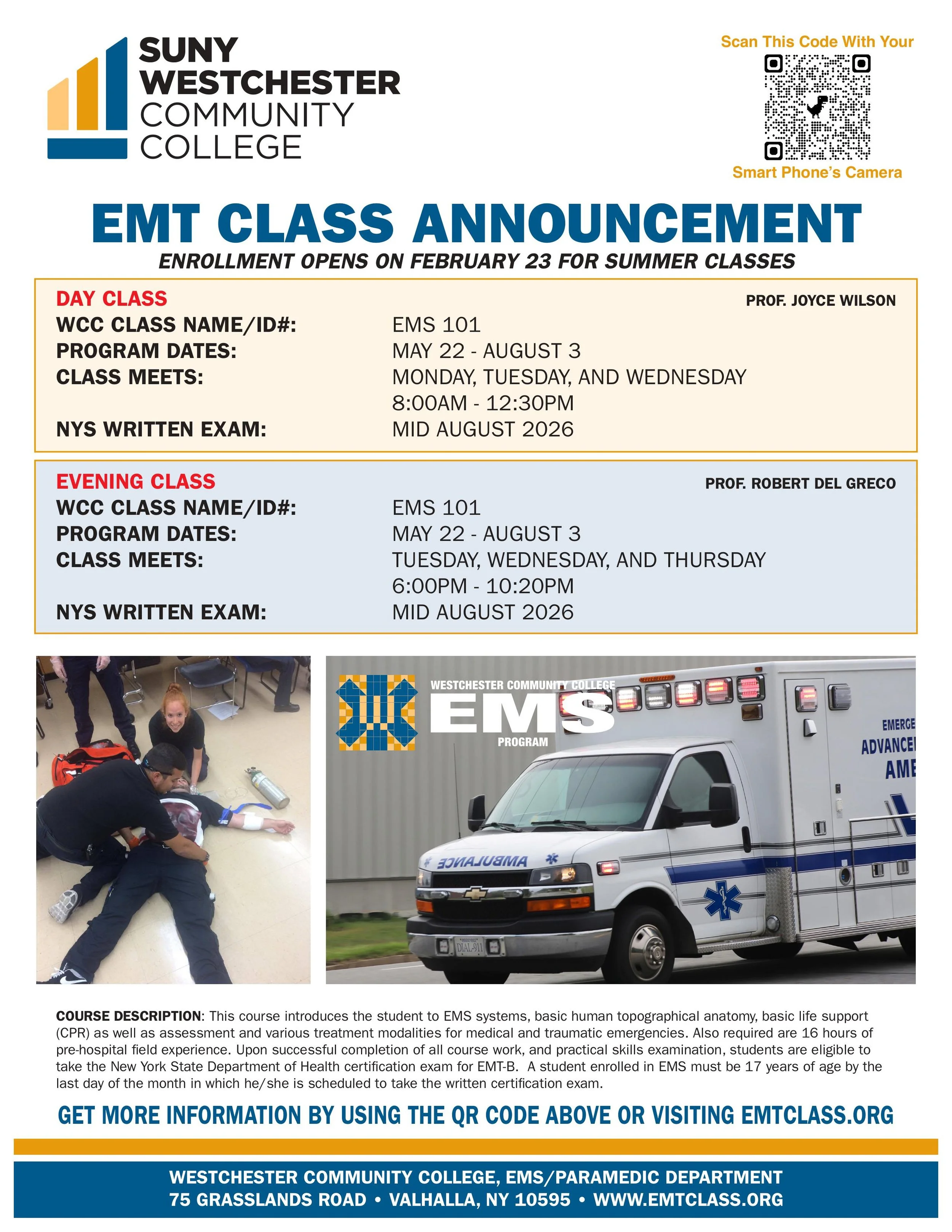 EMT Classes at Westchester Community College