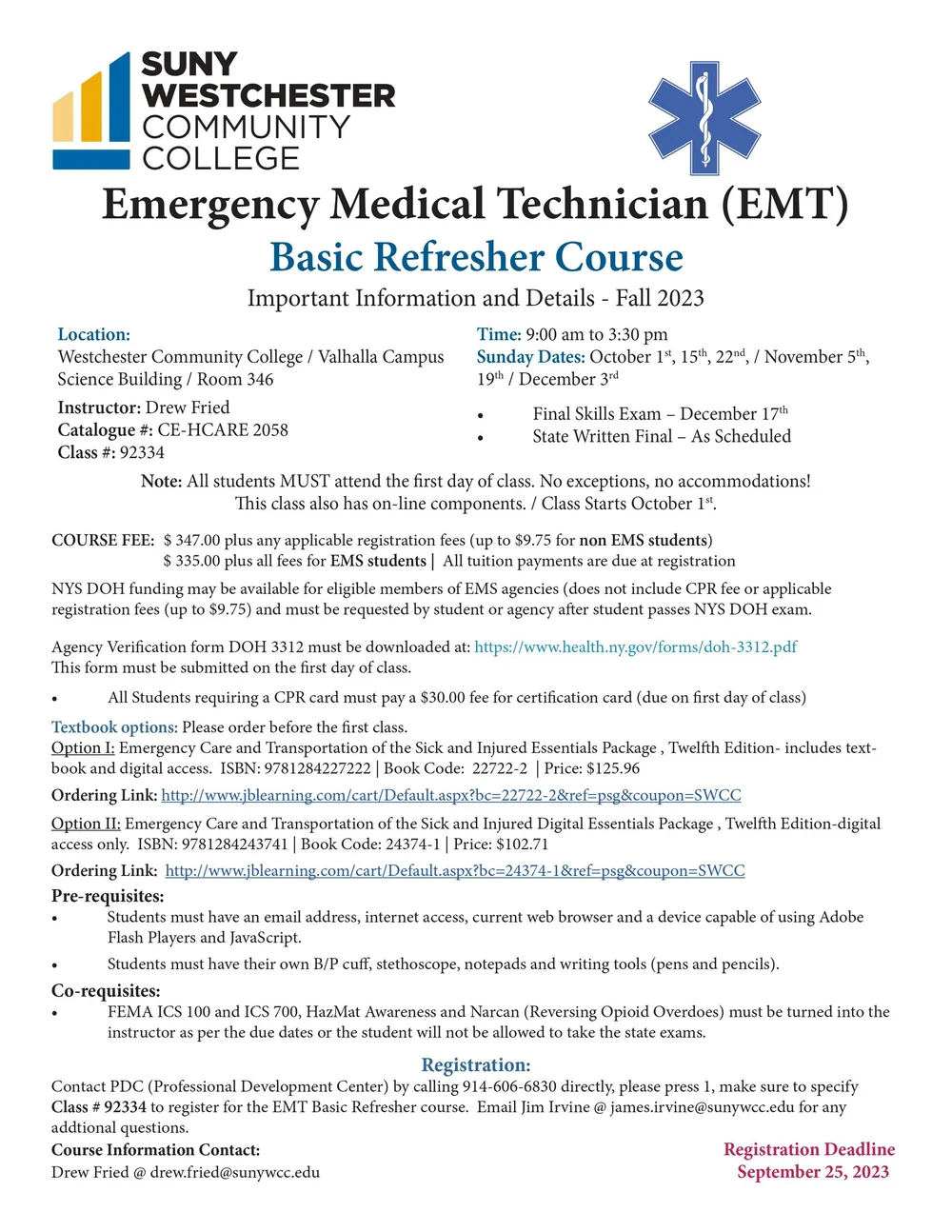 EMT Classes at Westchester Community College