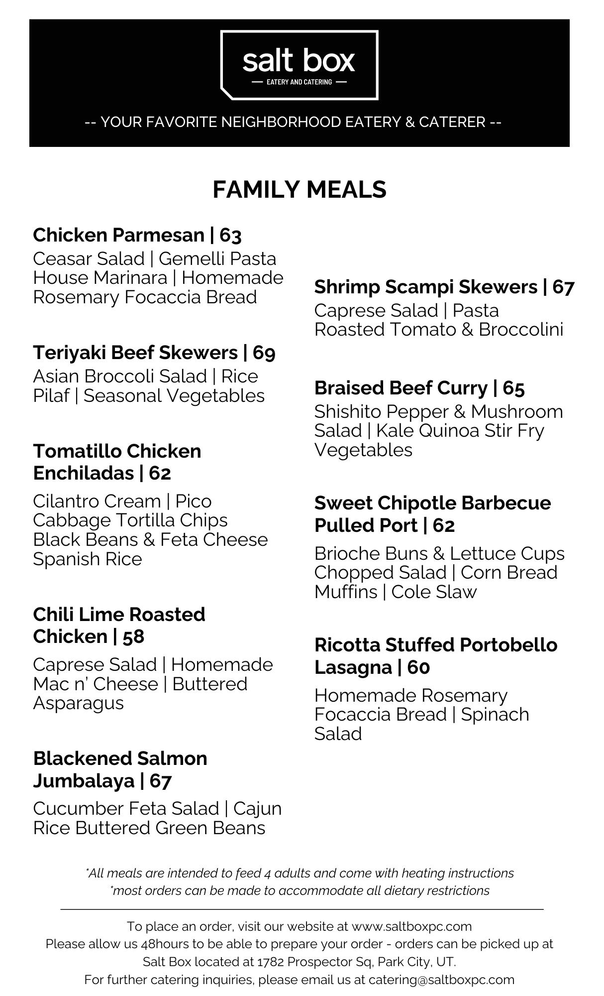 Family Meals — Saltbox | Park City