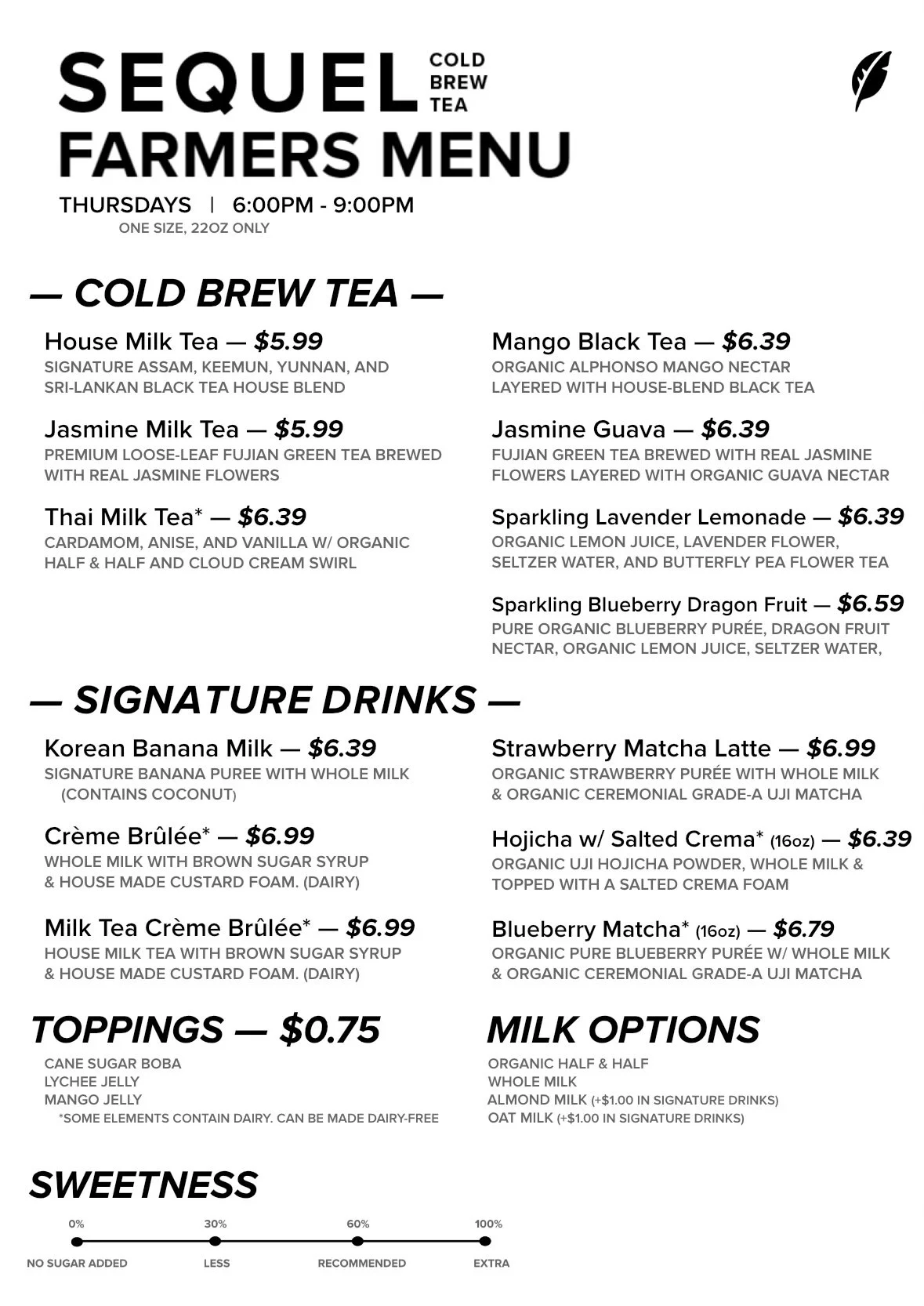 Farmers Menu — Sequel Cold Brew Tea