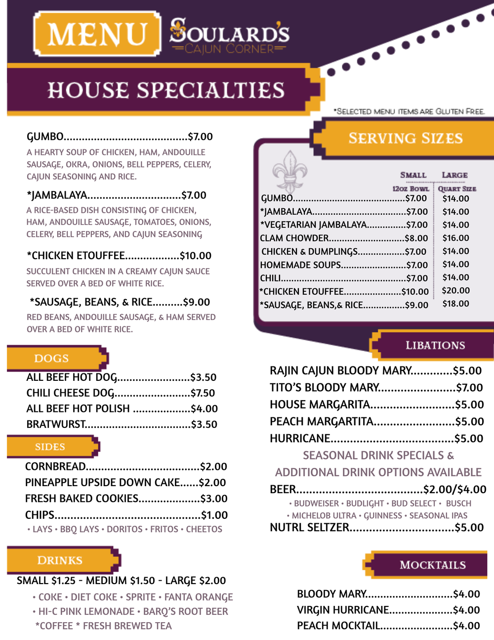 MENU — Soulards Cajun Corner
