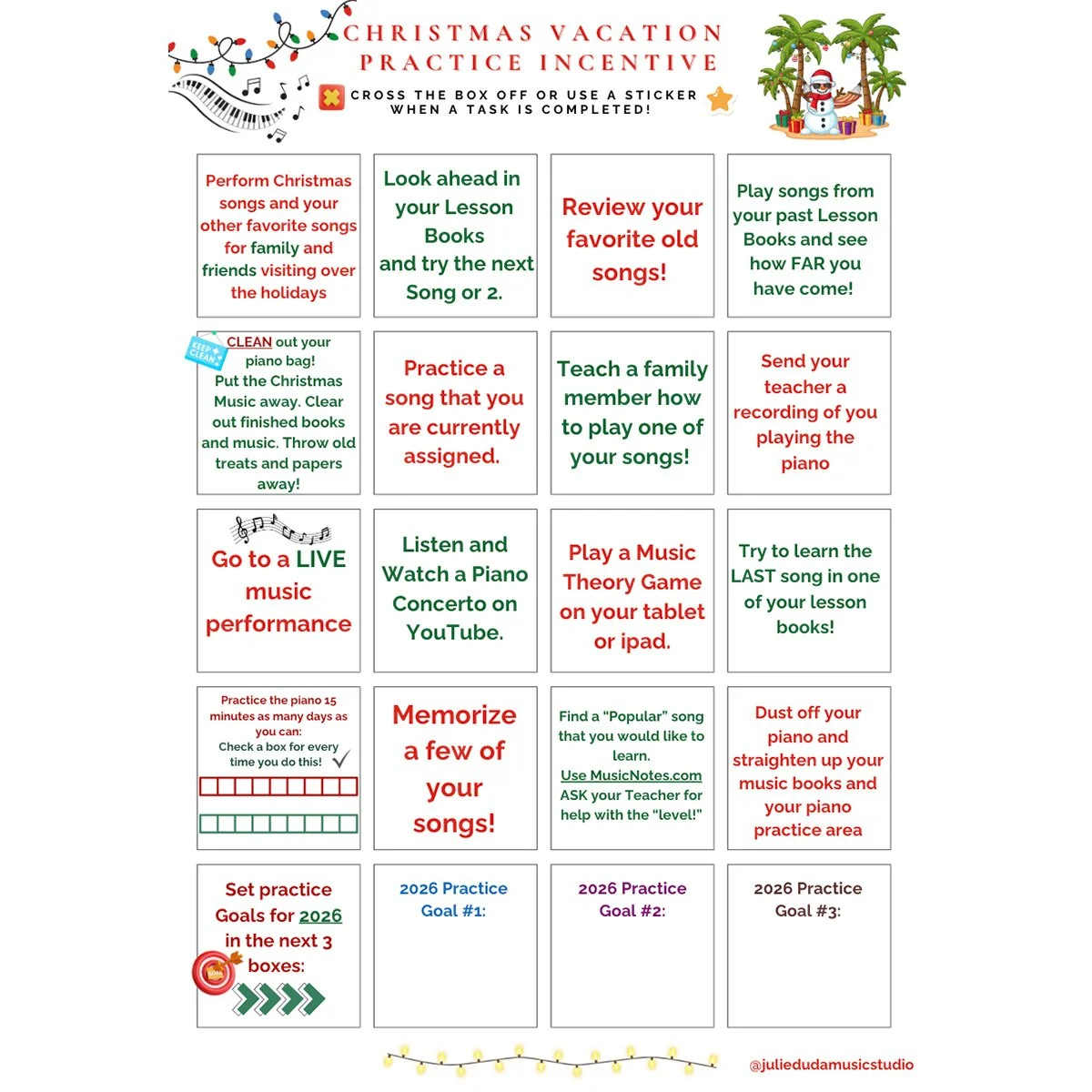 🎹 Christmas Vacation Practice Incentive — Julie Duda Music Studio