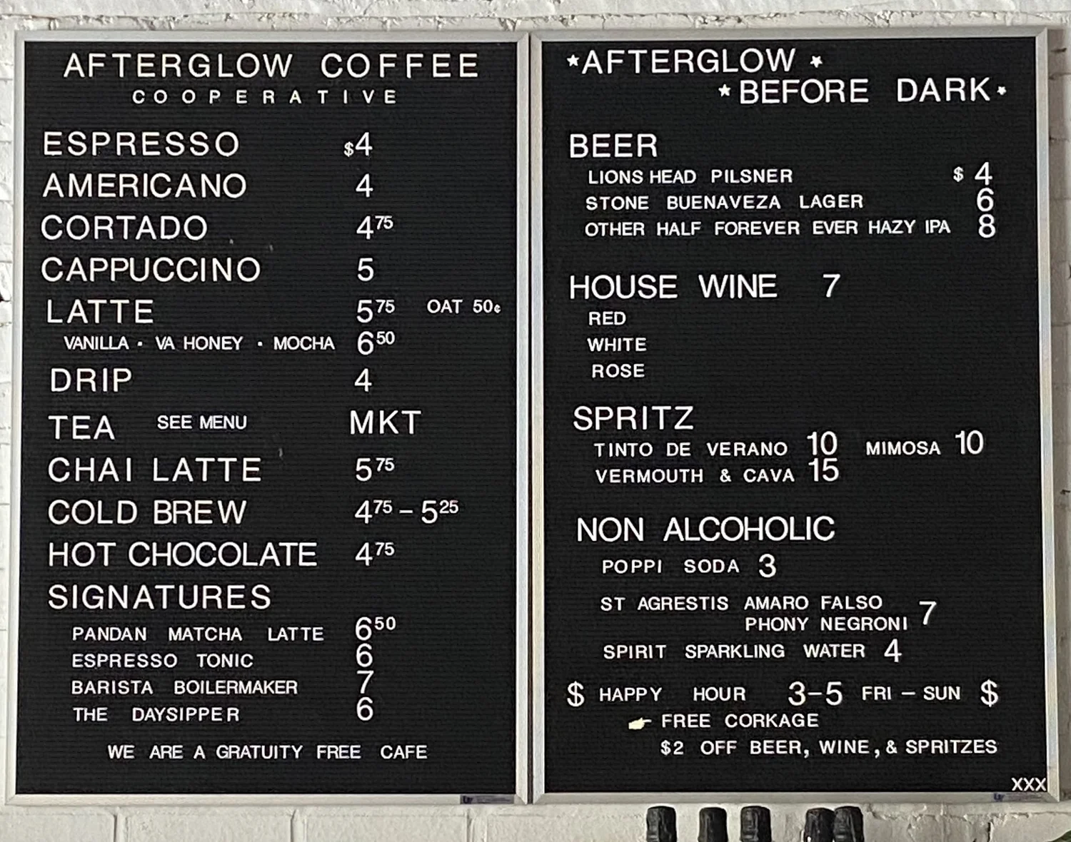 Menu — Afterglow Coffee Cooperative