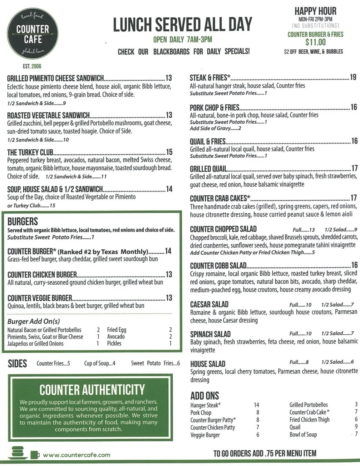 Menu — Counter Cafe