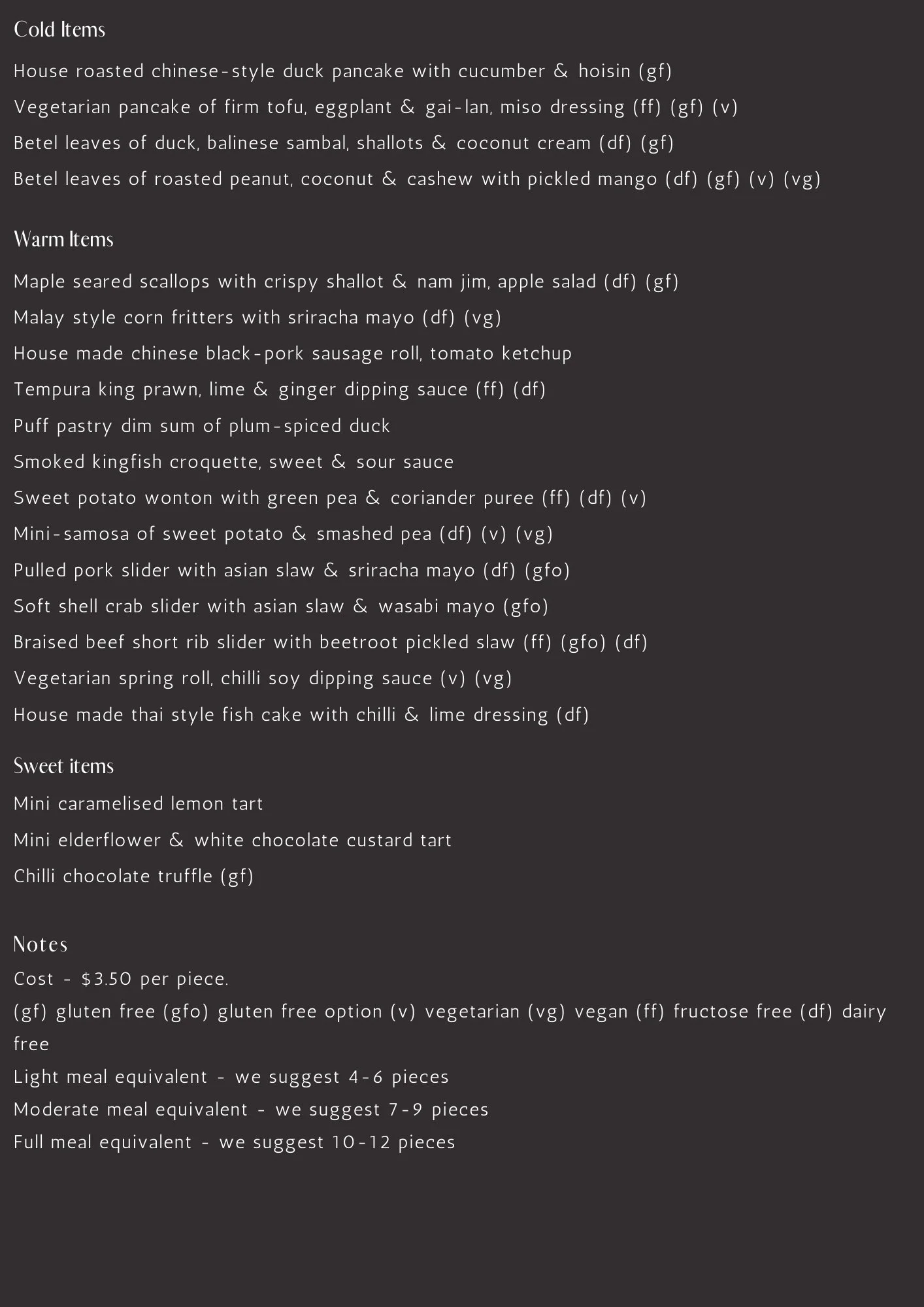 Canapé Menu | Functions Melbourne — Seamstress Restaurant and Bar