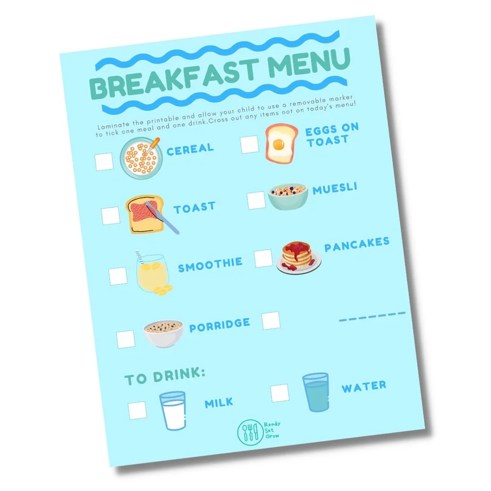 Breakfast Menu Printable Sign Up – Ready Set Grow