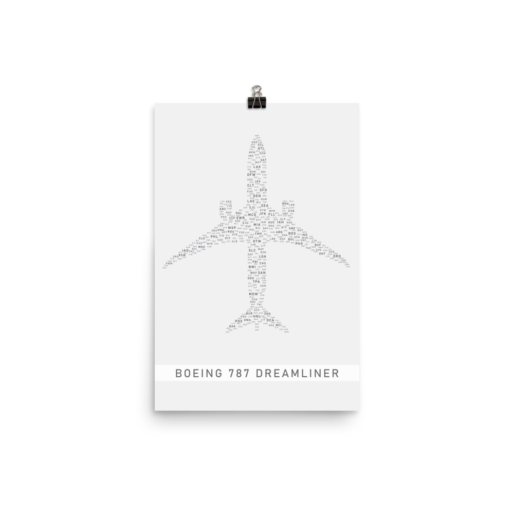 Boeing 787 Dreamliner Airplane Silhouette IATA Airport Code Poster ...