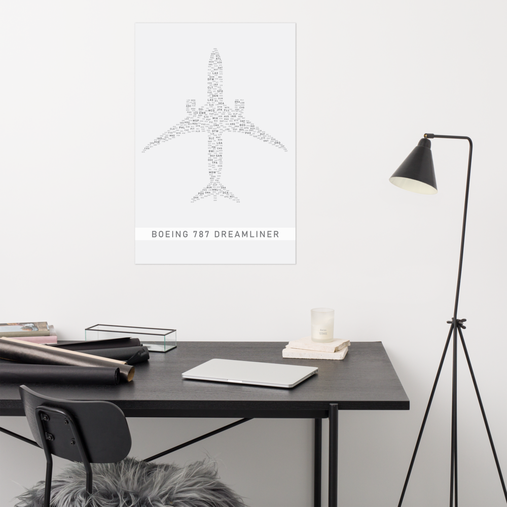 Boeing 787 Dreamliner Airplane Silhouette IATA Airport Code Poster ...