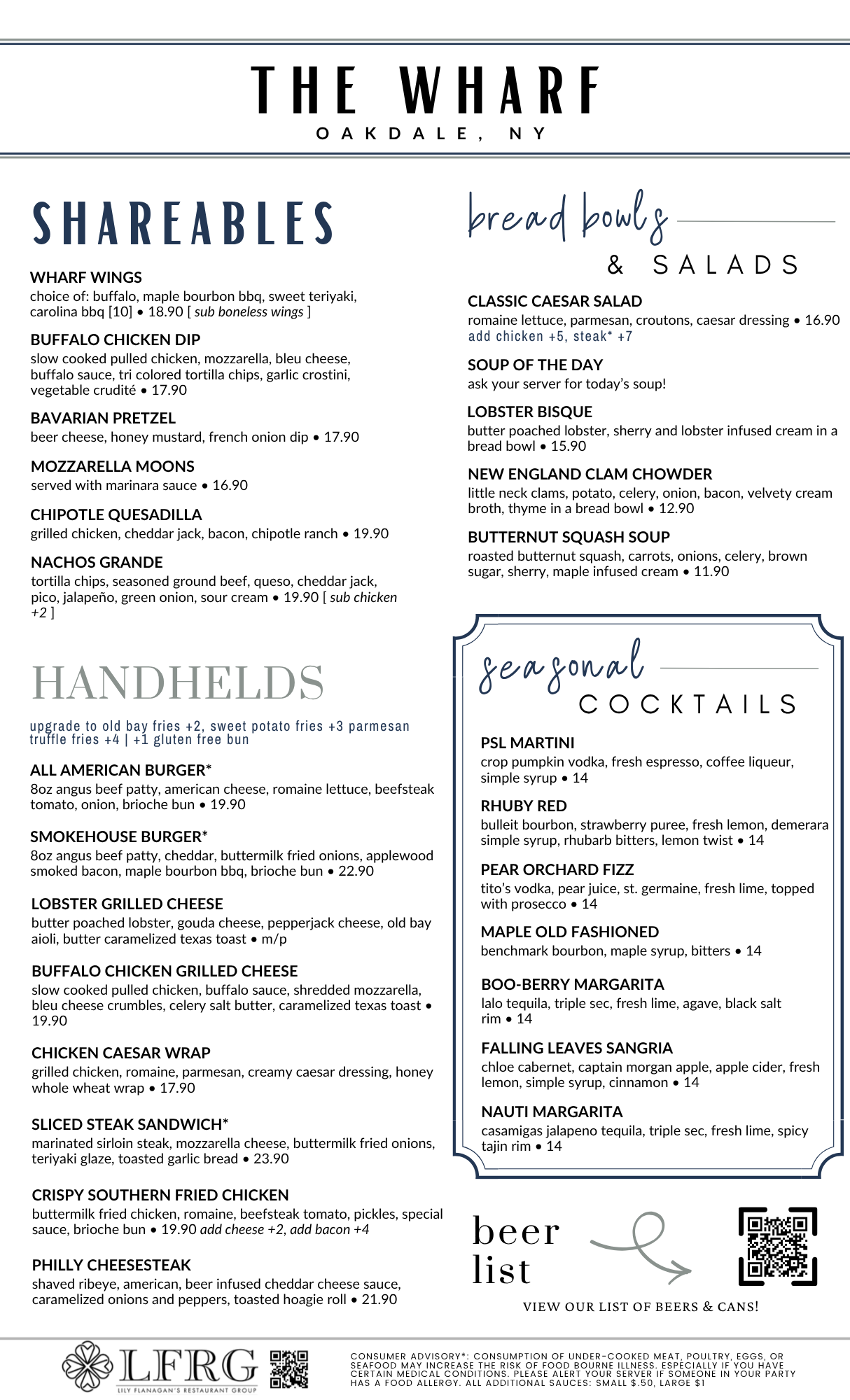 Menus — The Wharf Oakdale