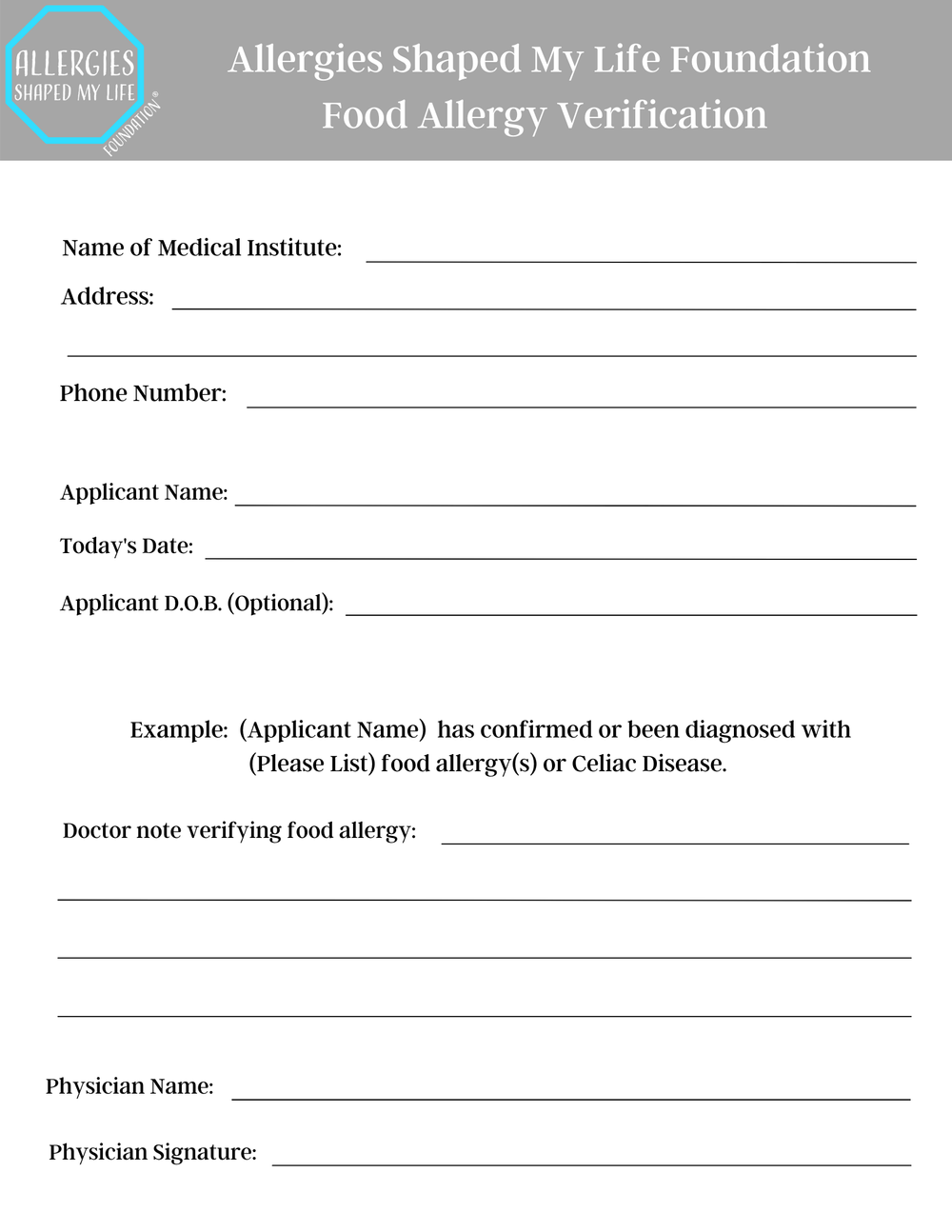 Doctor note — Allergies Shaped My Life Foundation