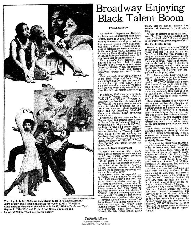 The Erasure of Black Excellence in 1970s Musical Theatre — Broadway ...