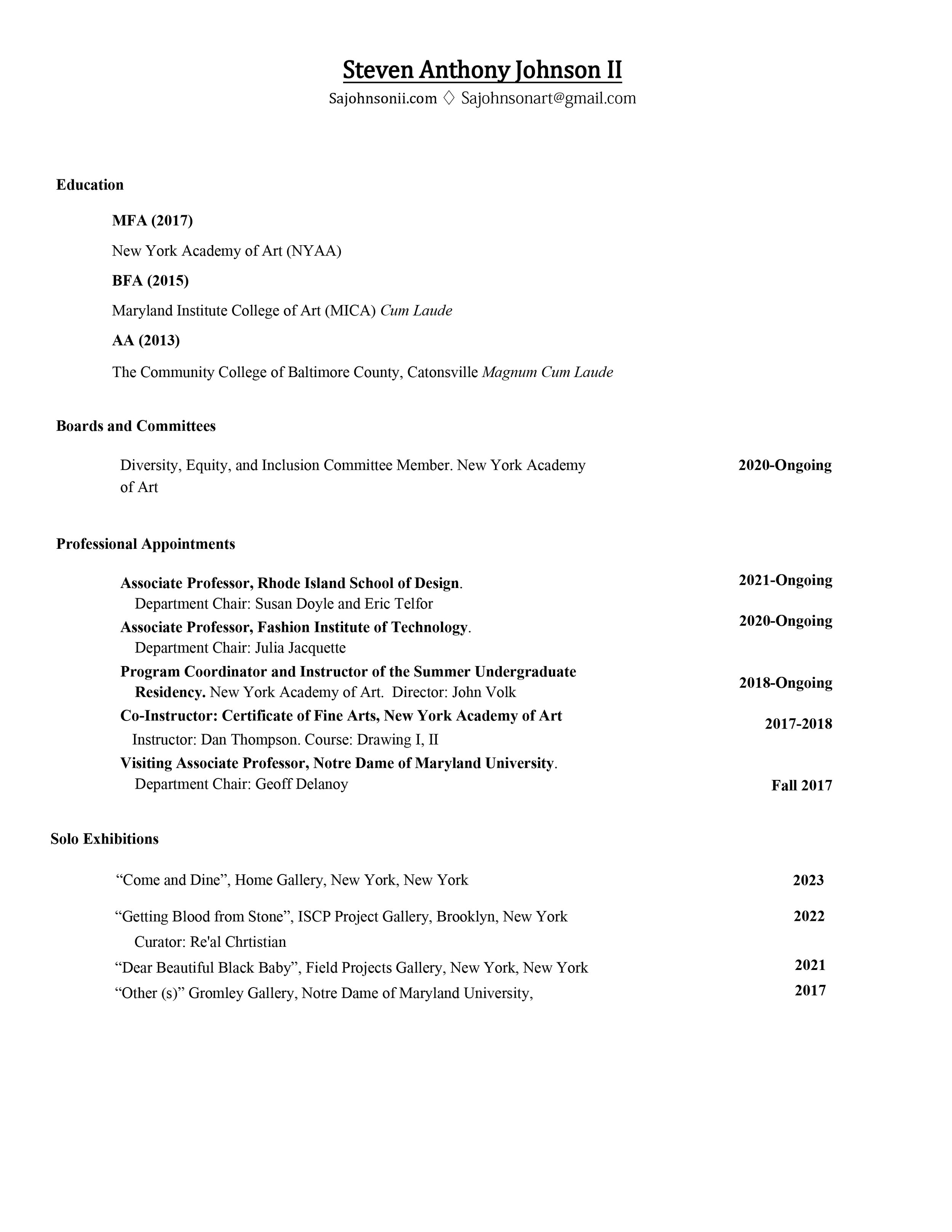 CV — S. A. Johnson II