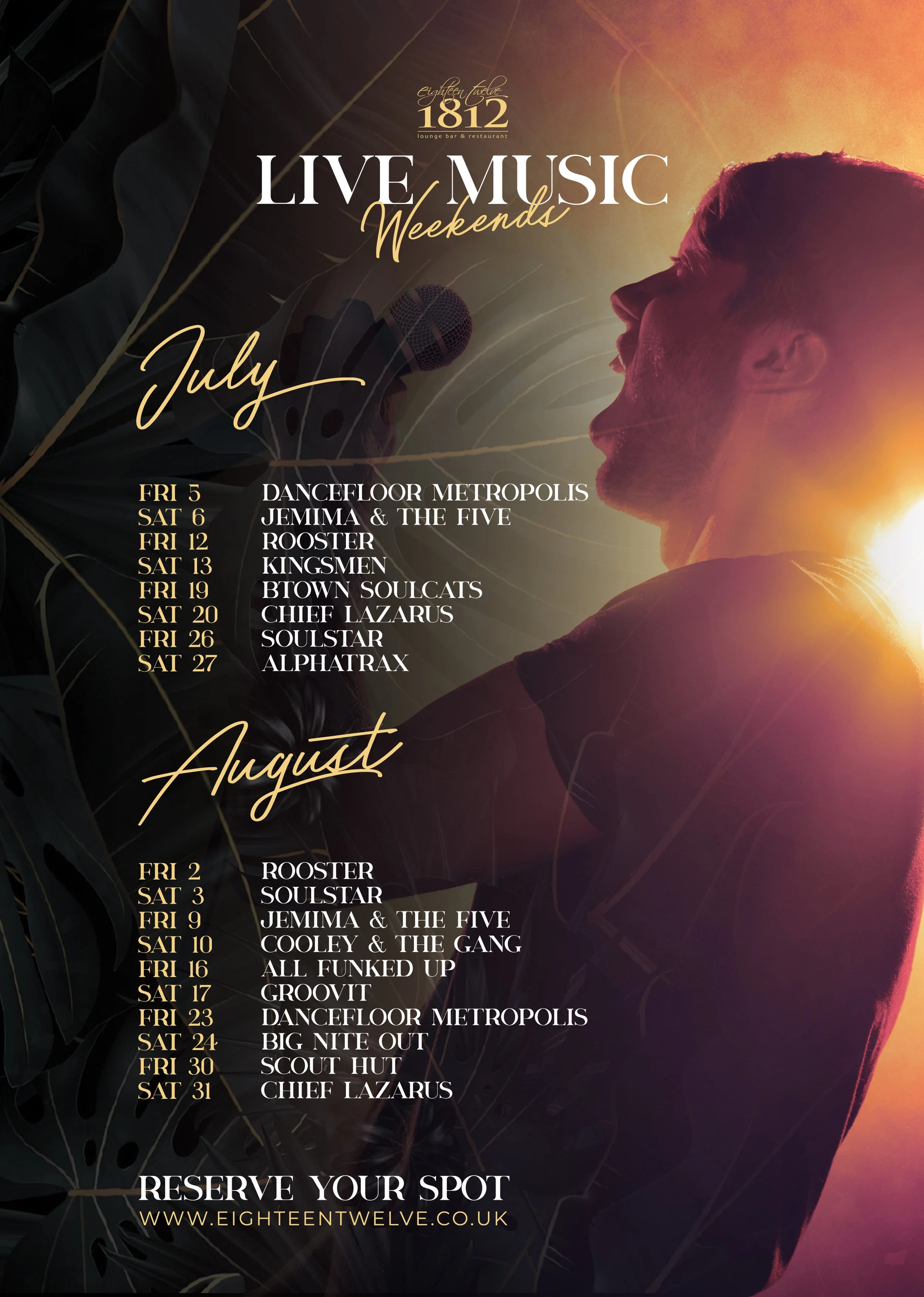 Join us for an unrivalled line-up of live music — 1812