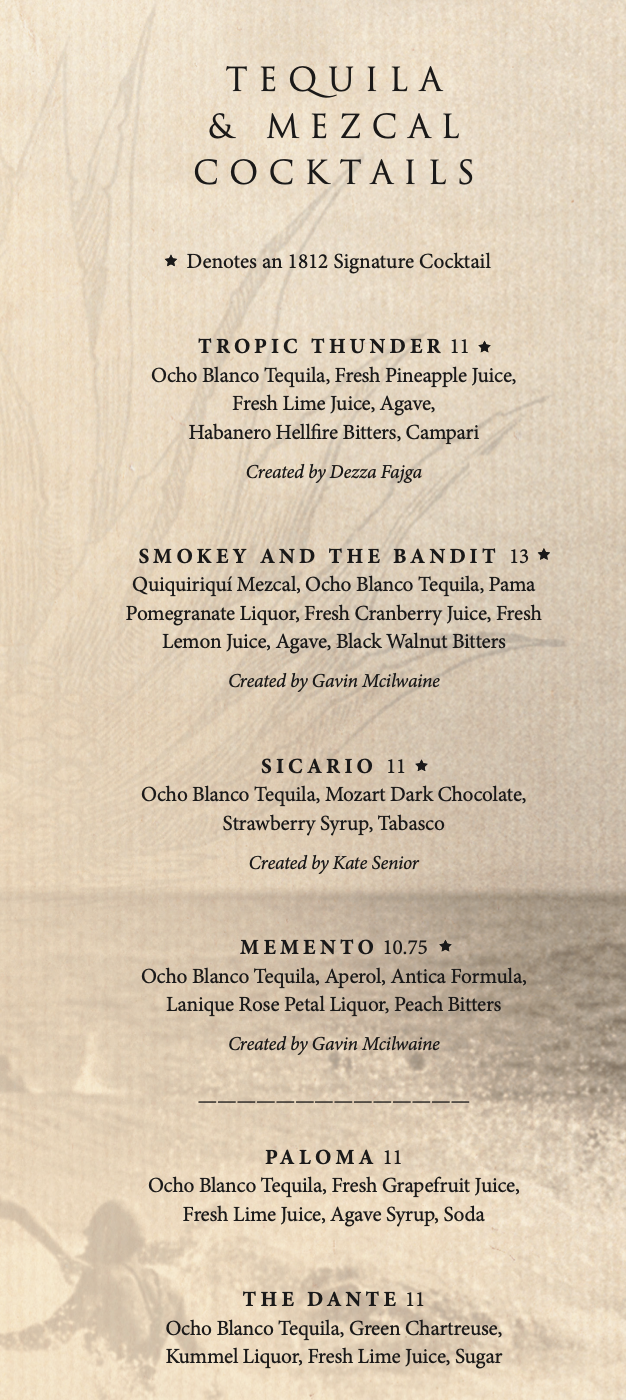 Explore our irresistible range of signature cocktails — 1812