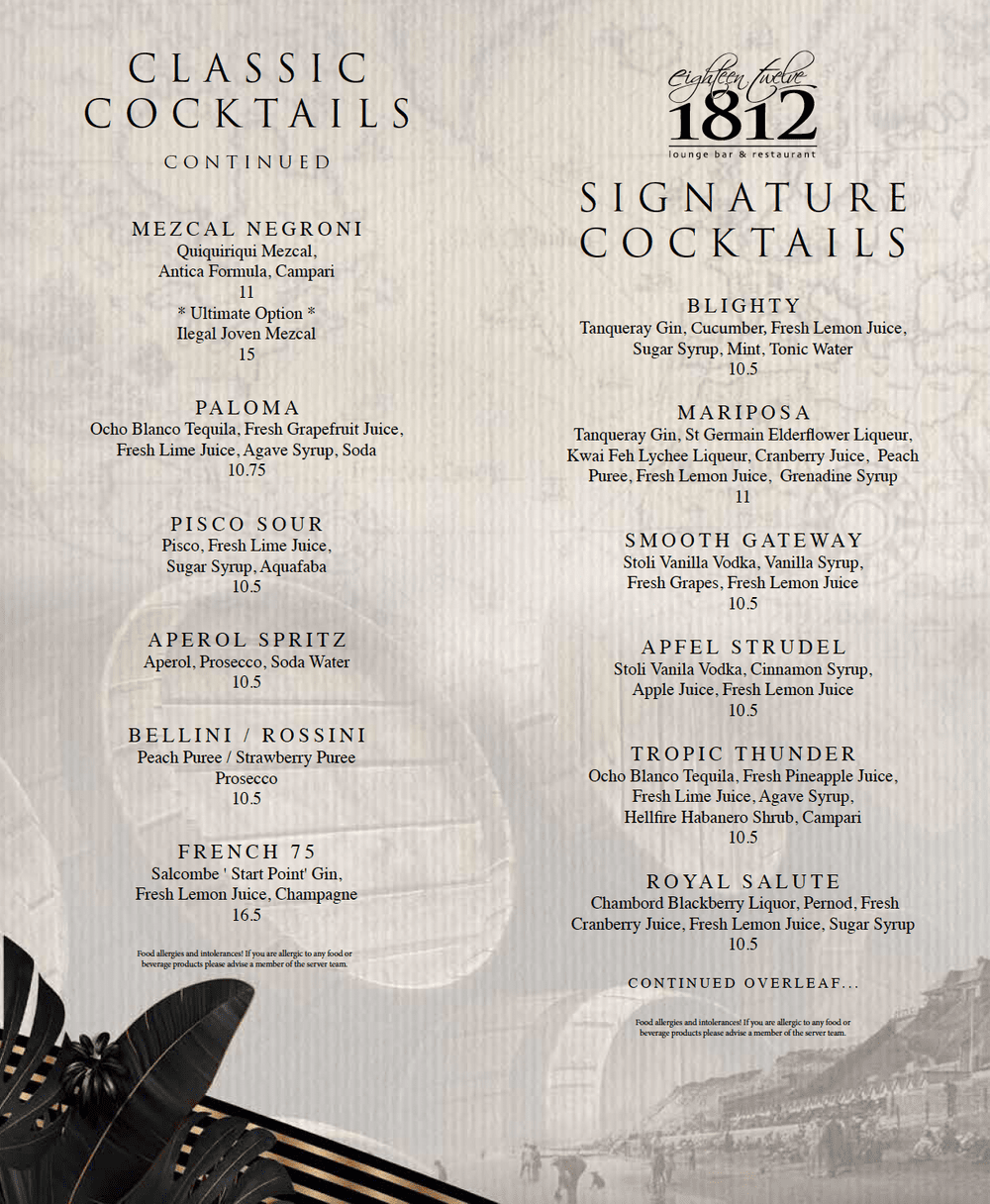 Explore our irresistible range of signature cocktails — 1812