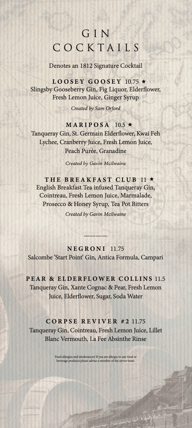 Explore our irresistible range of signature cocktails — 1812