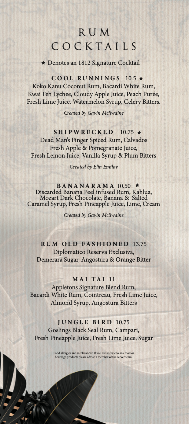 Explore our irresistible range of signature cocktails — 1812